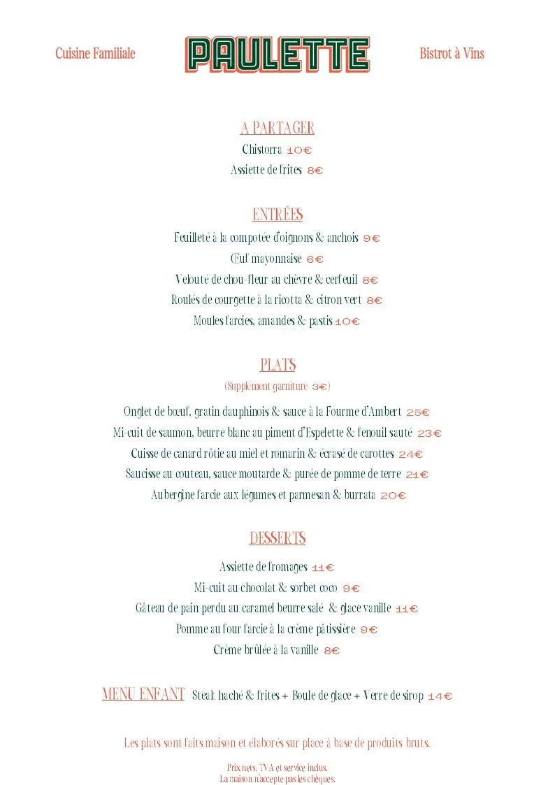 Menu — Paulette