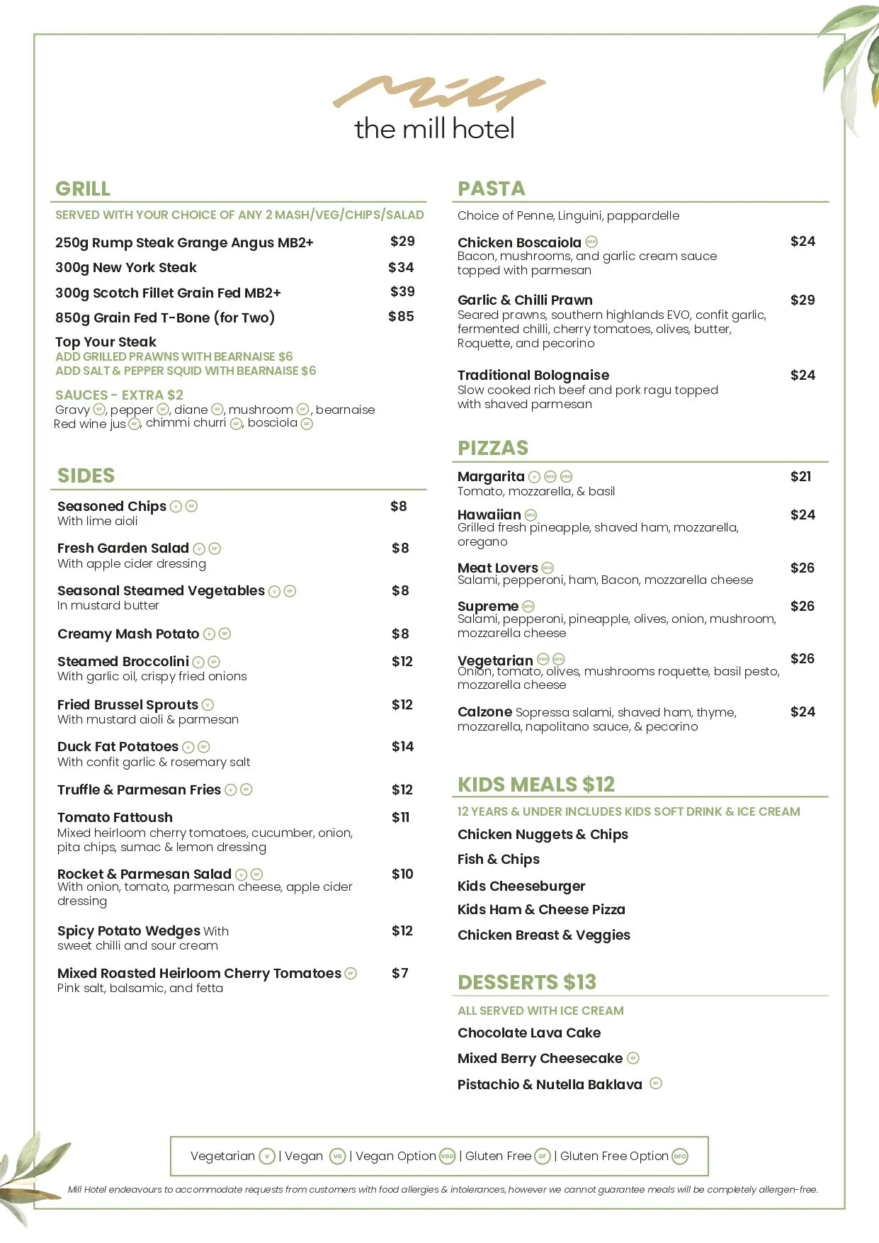 Bistro Menu — The Mill Hotel