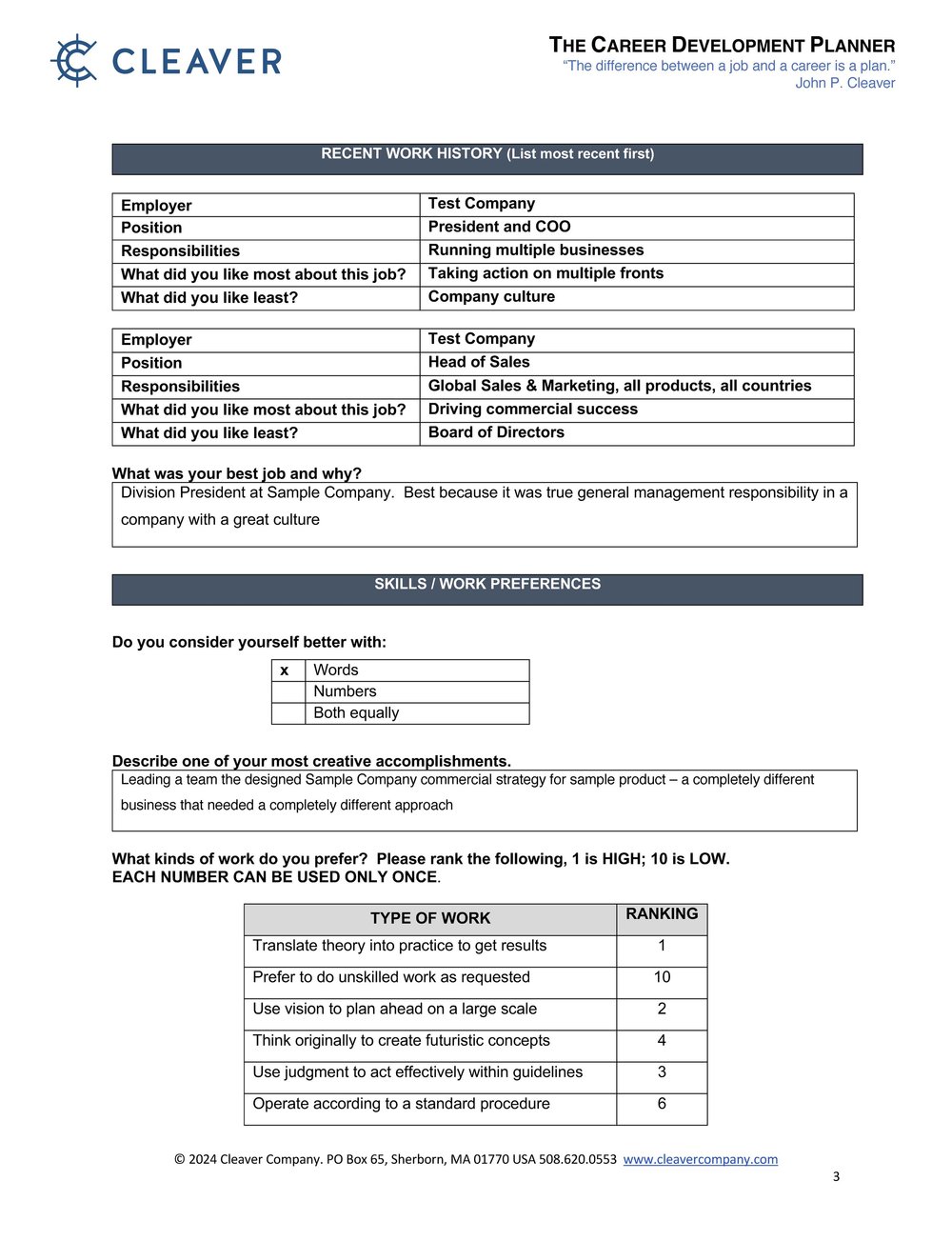 Cleaver Career Planner — Cleaver Company Intl.