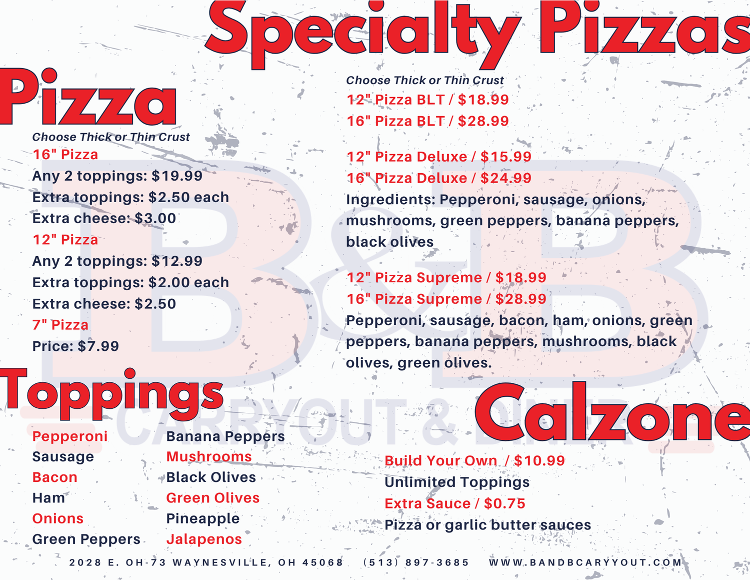 View Our Menu — B&B Carryout