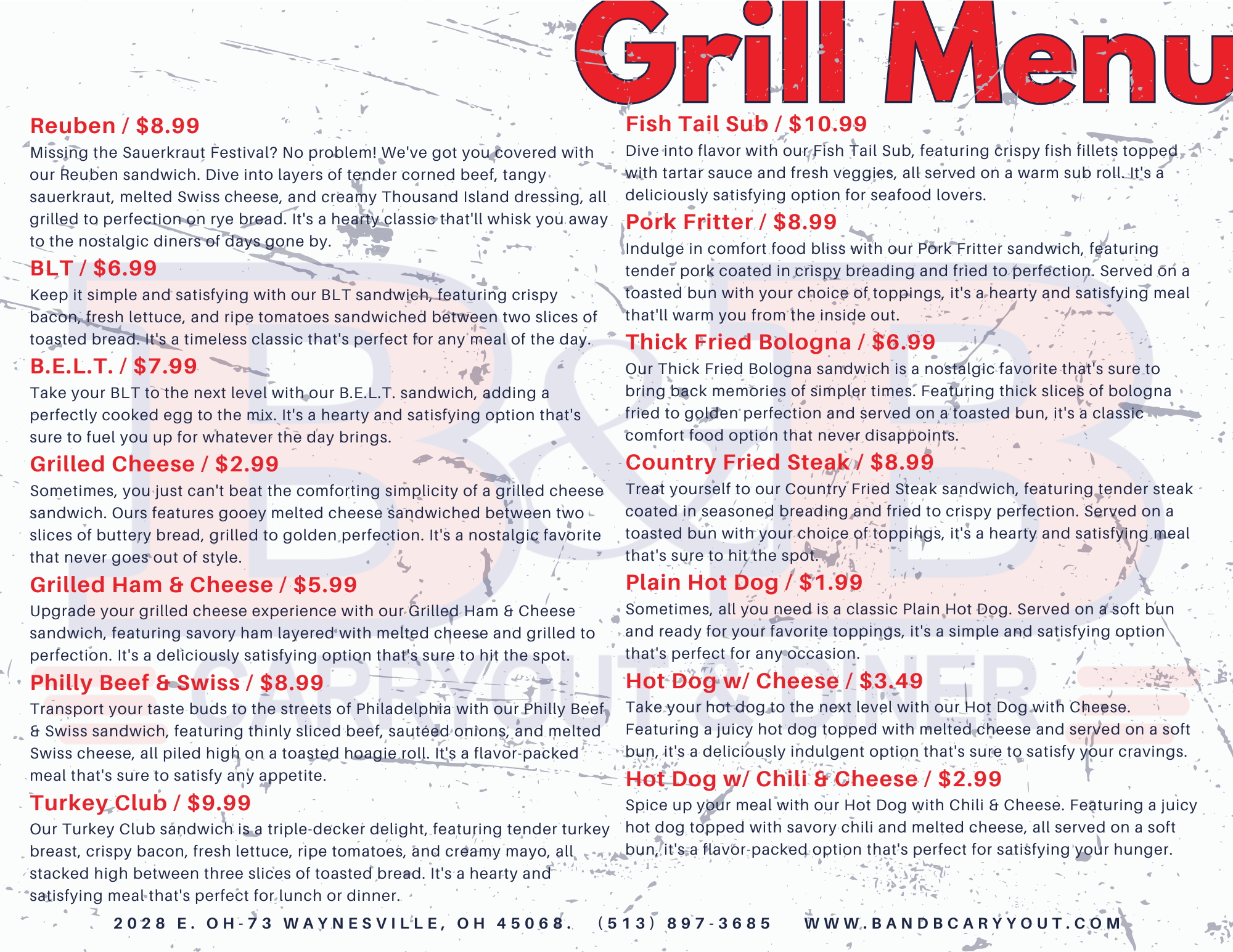 View Our Menu — B&B Carryout