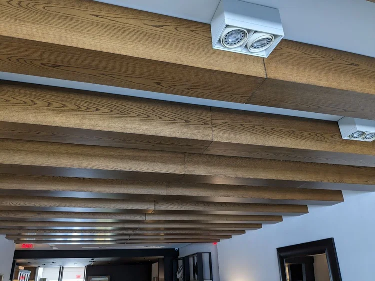 Project: Commercial Wood Beams Installation — Accent Walls, Fireplace ...