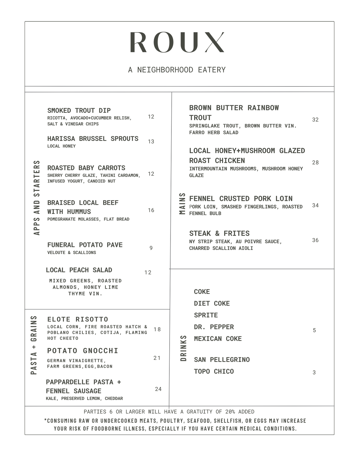 MENU — Roux, slc