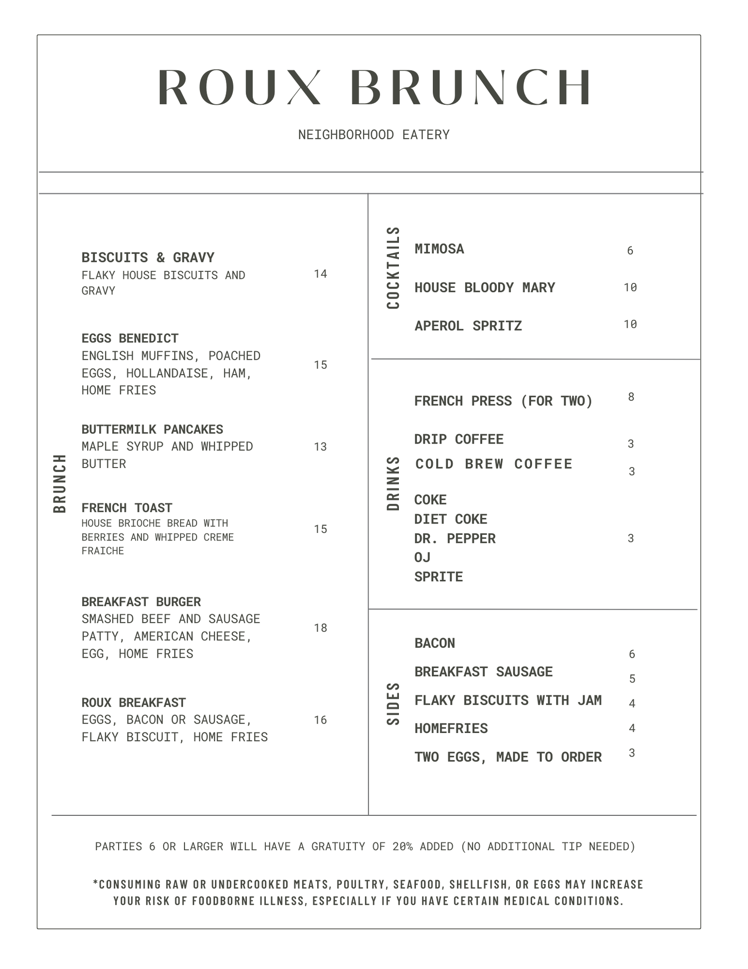 Menu 1 — Roux, slc