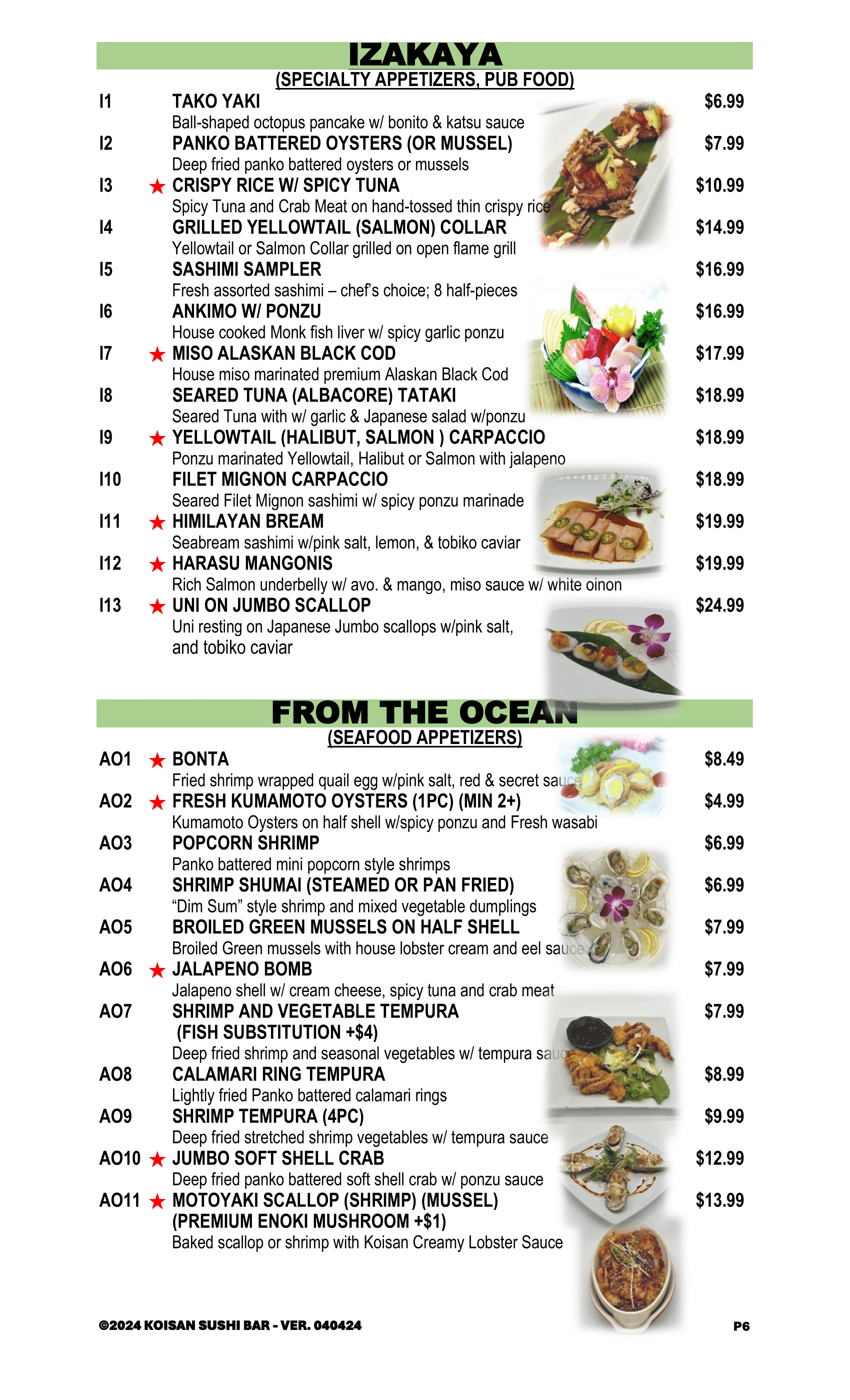Koisan Sushi Bar Official Menu — Koisan Sushi Bar