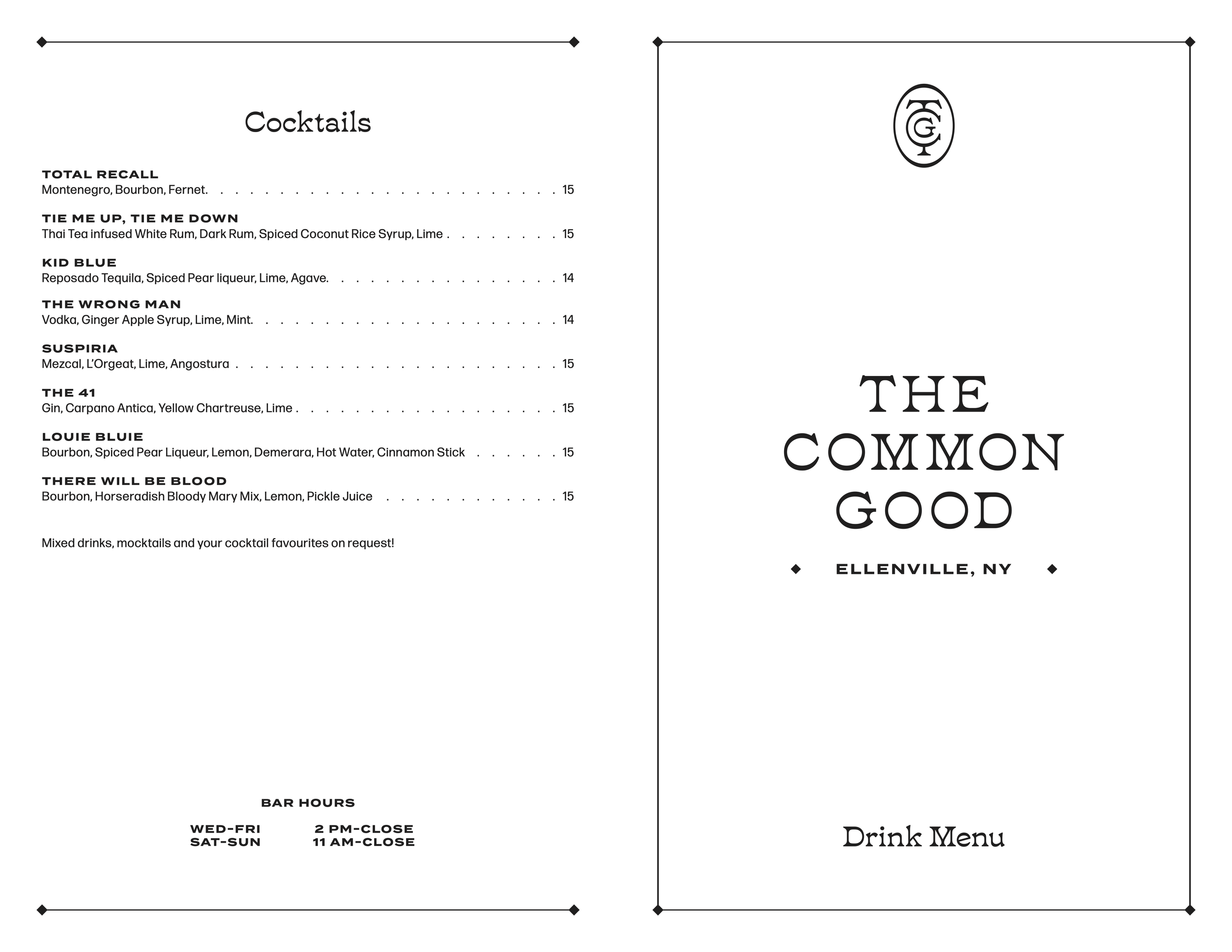 Menu for The Common Good - Coffee, Snacks, and Sandwiches & More. — The ...