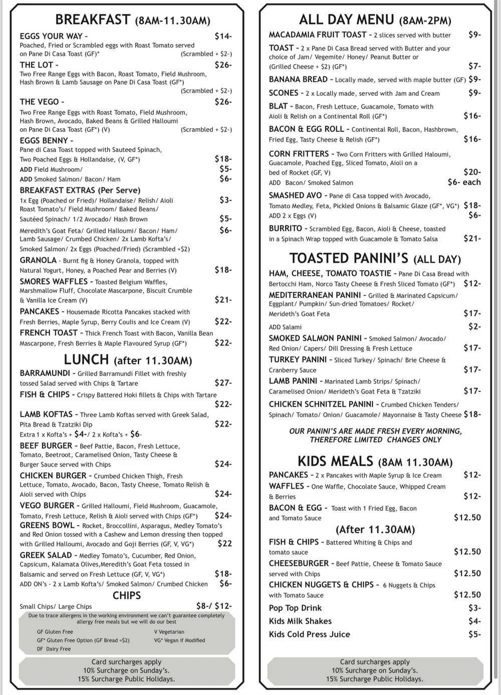 Menu — OLD BUTTER FACTORY CAFE BELLINGEN