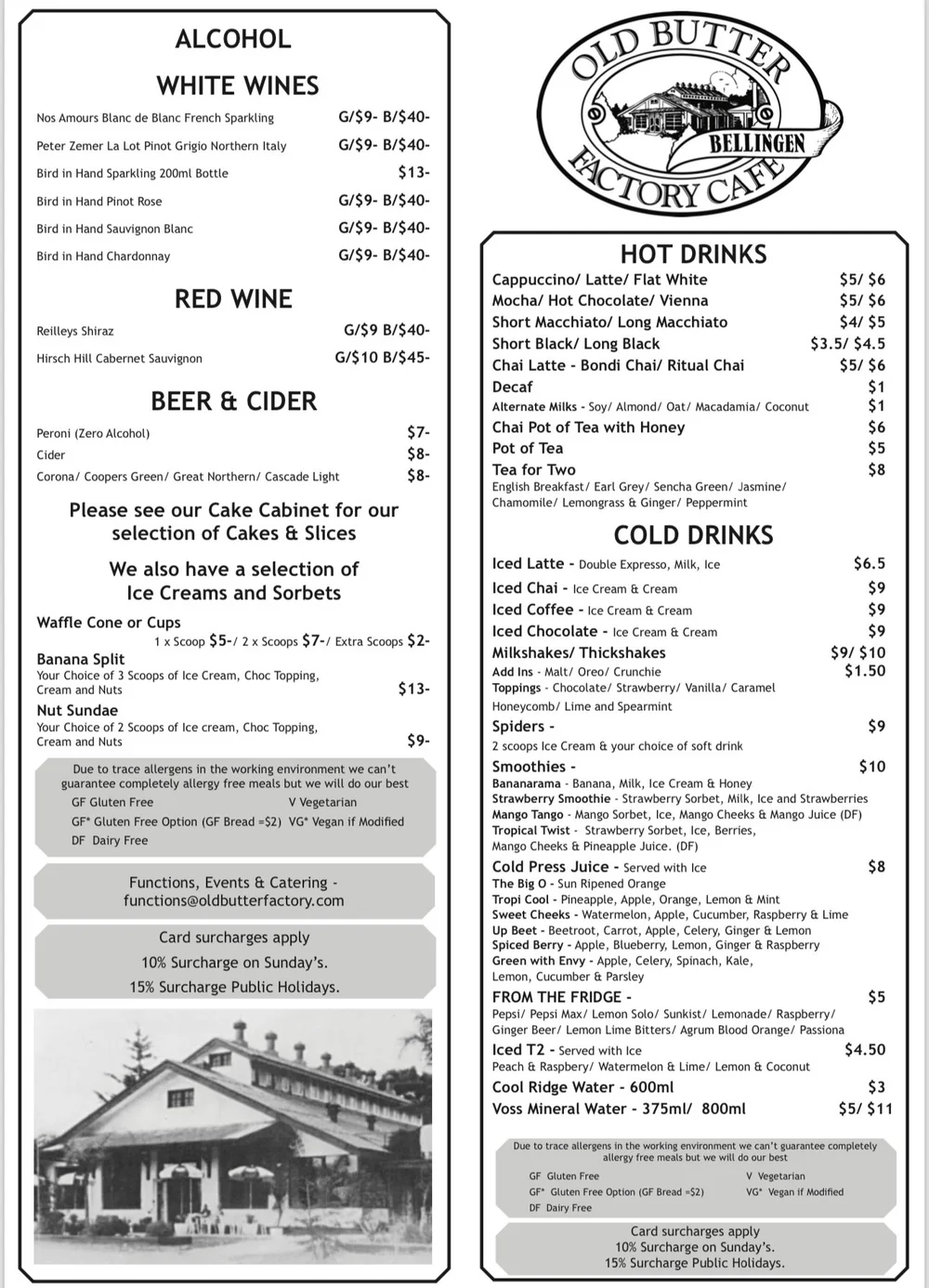 Menu — OLD BUTTER FACTORY CAFE BELLINGEN