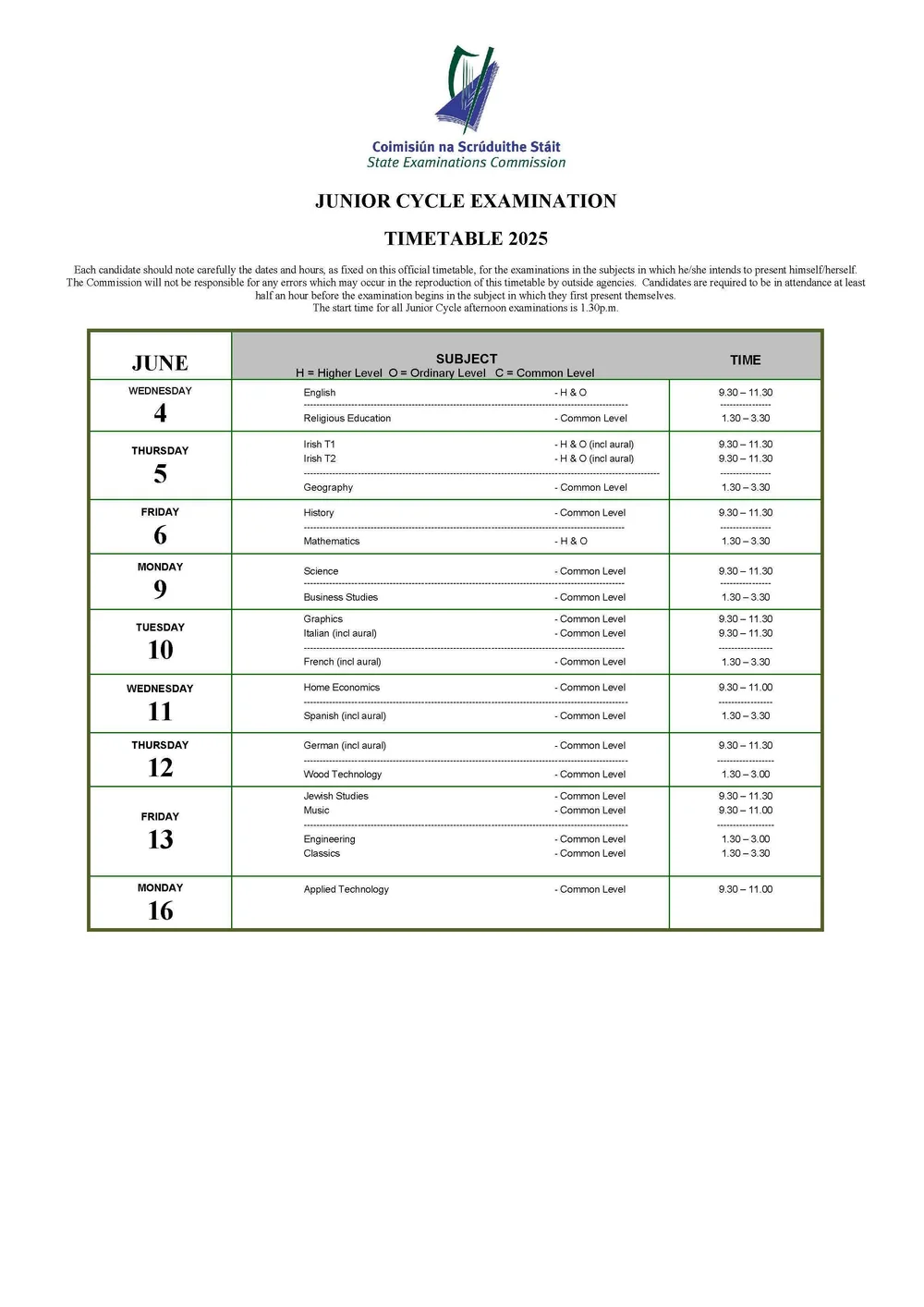 Leaving Cert, LCA & Junior Cycle Timetables — Adamstown Community College