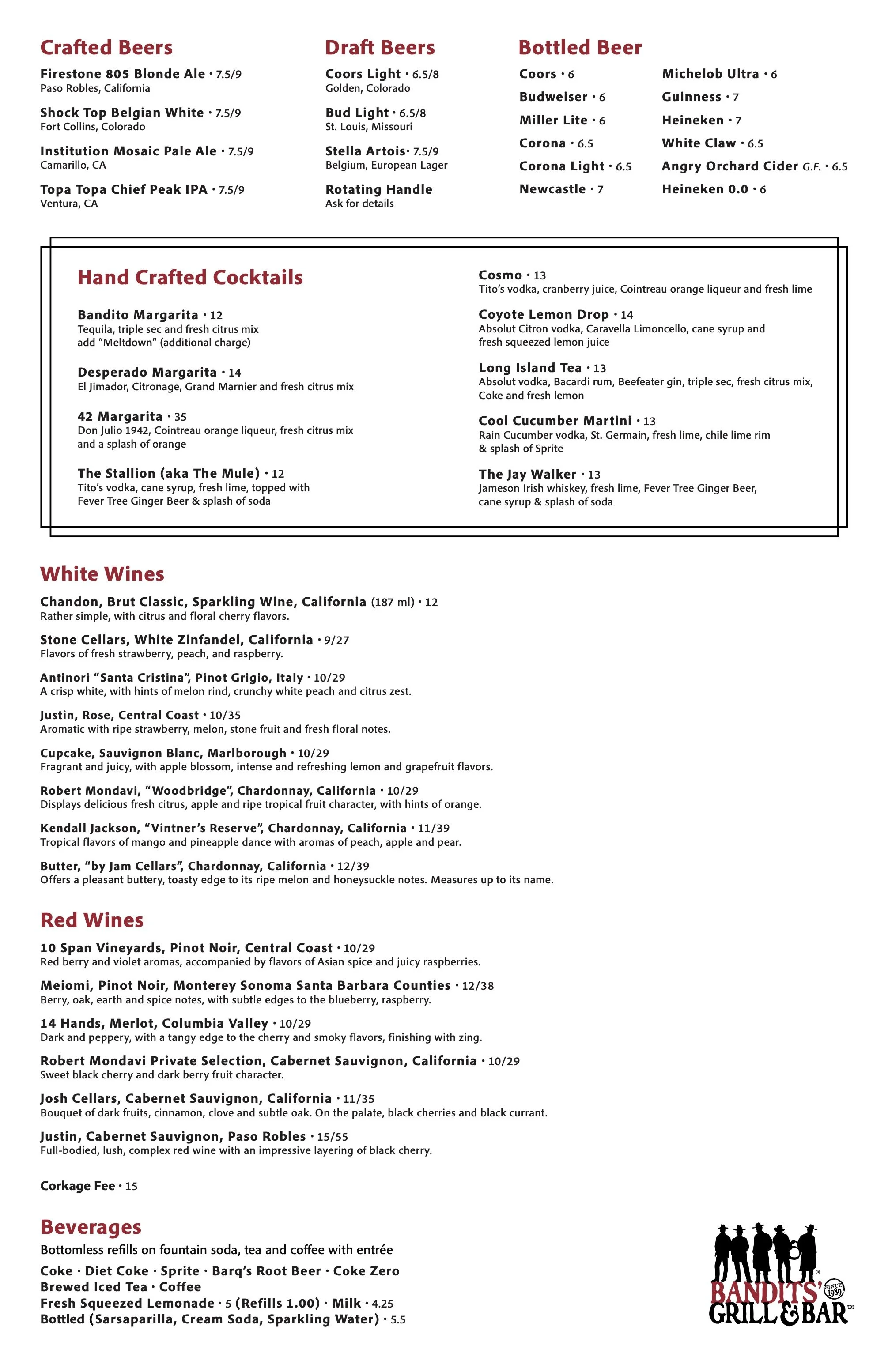 Menu — Bandits' Grill & Bar