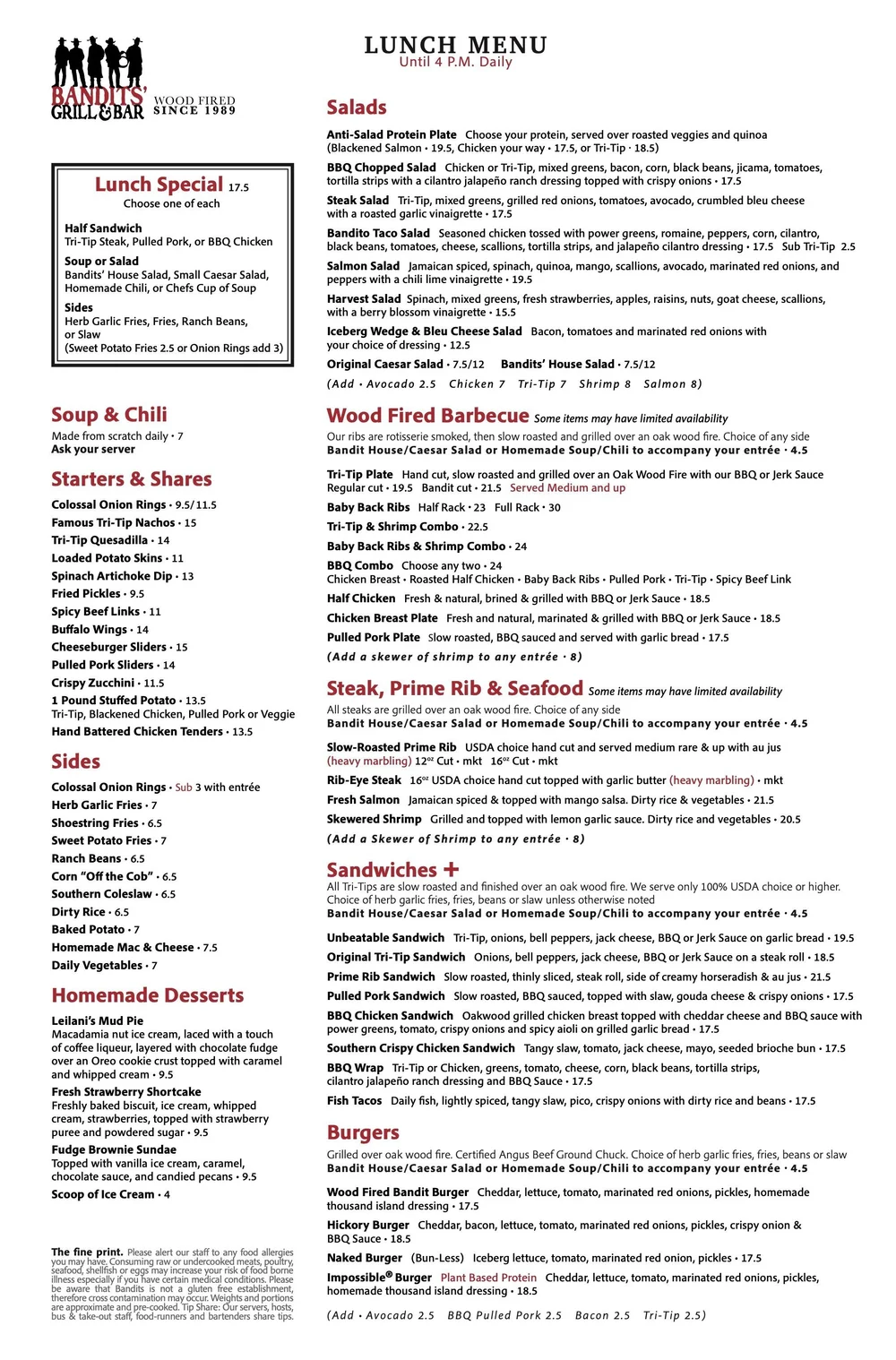 Menu — Bandits' Grill & Bar