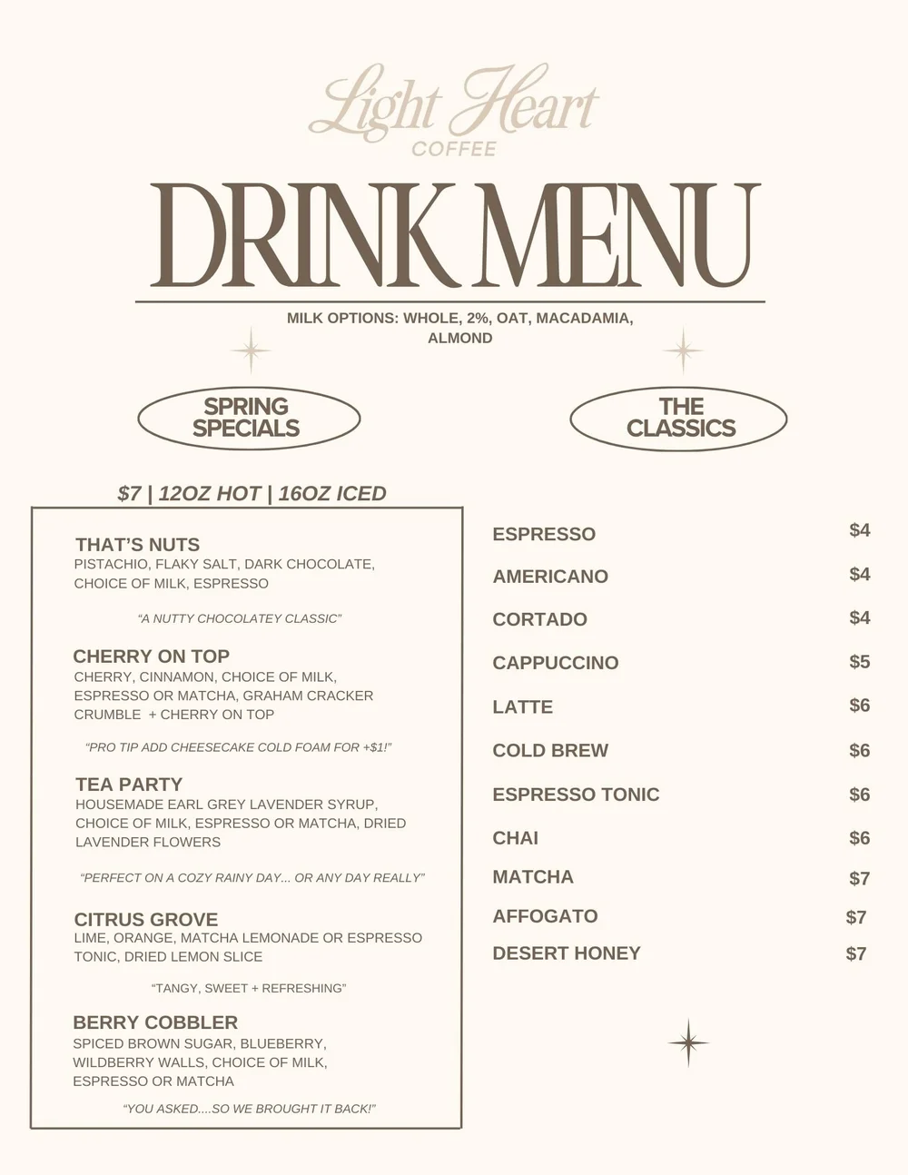 Menu | Explore Our Latest Menu — Light Heart Coffee
