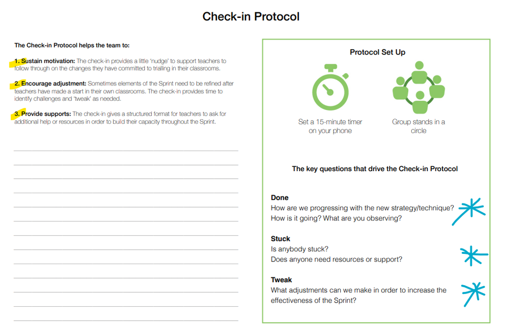 Check In Protocol — The Teaching Sprints