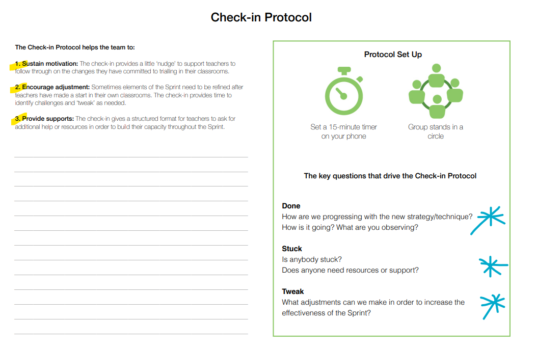 Check In Protocol — The Teaching Sprints