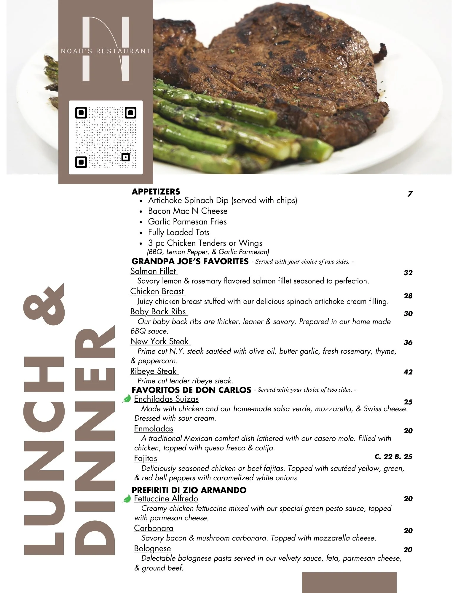 lunch & dinner — Noah's Restaurant