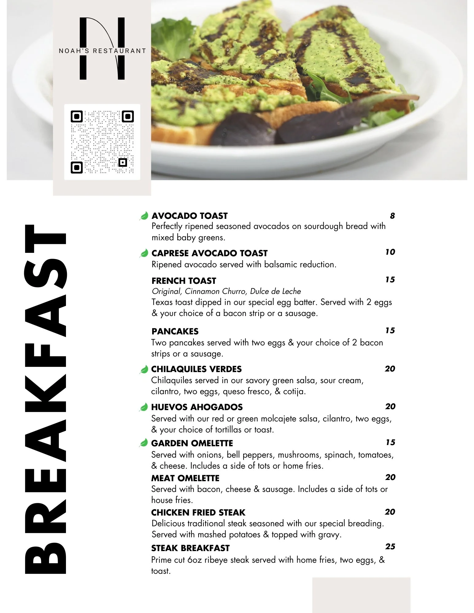 Menu 1 — Noah's Restaurant