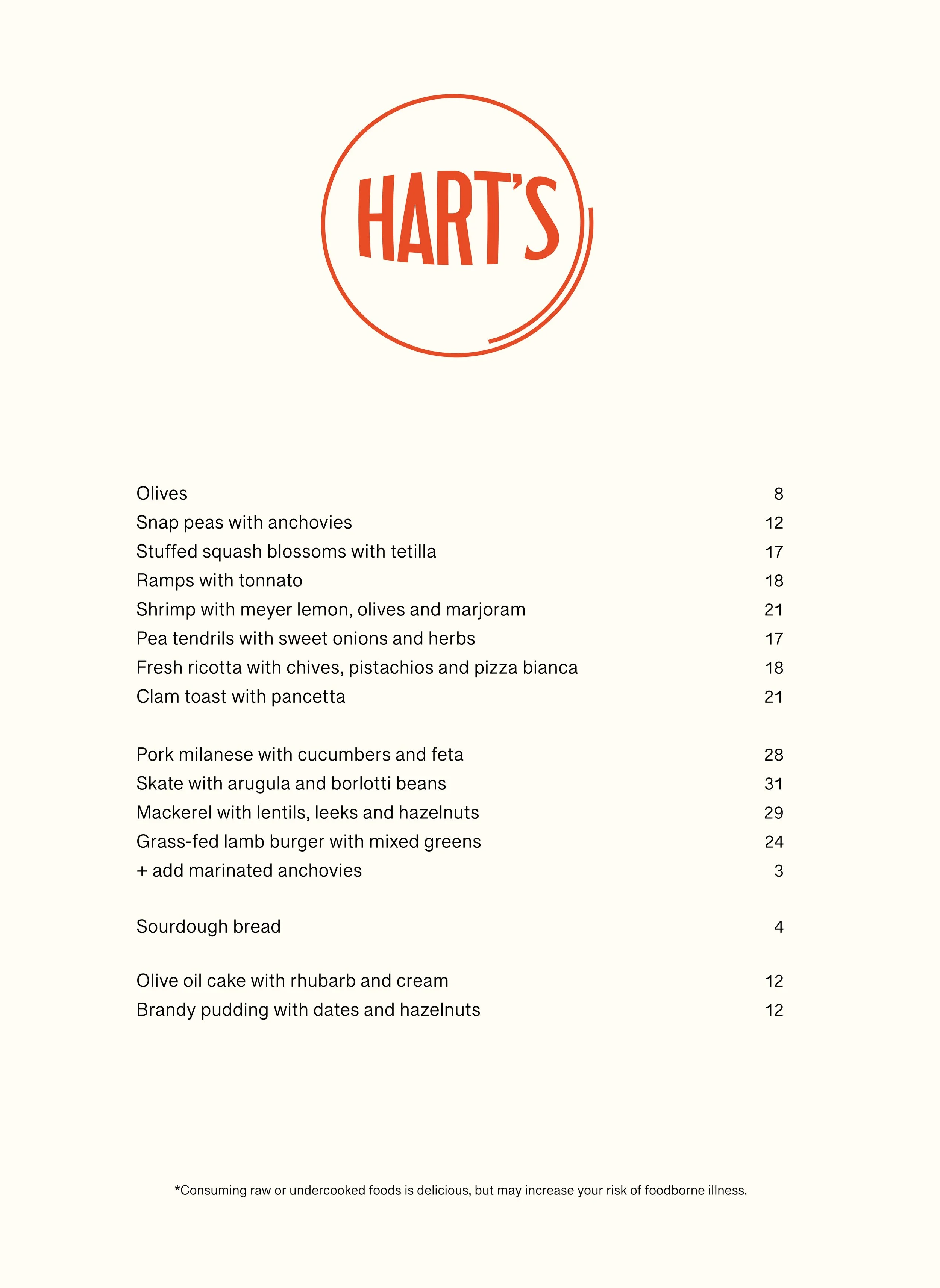MENU — Hart's