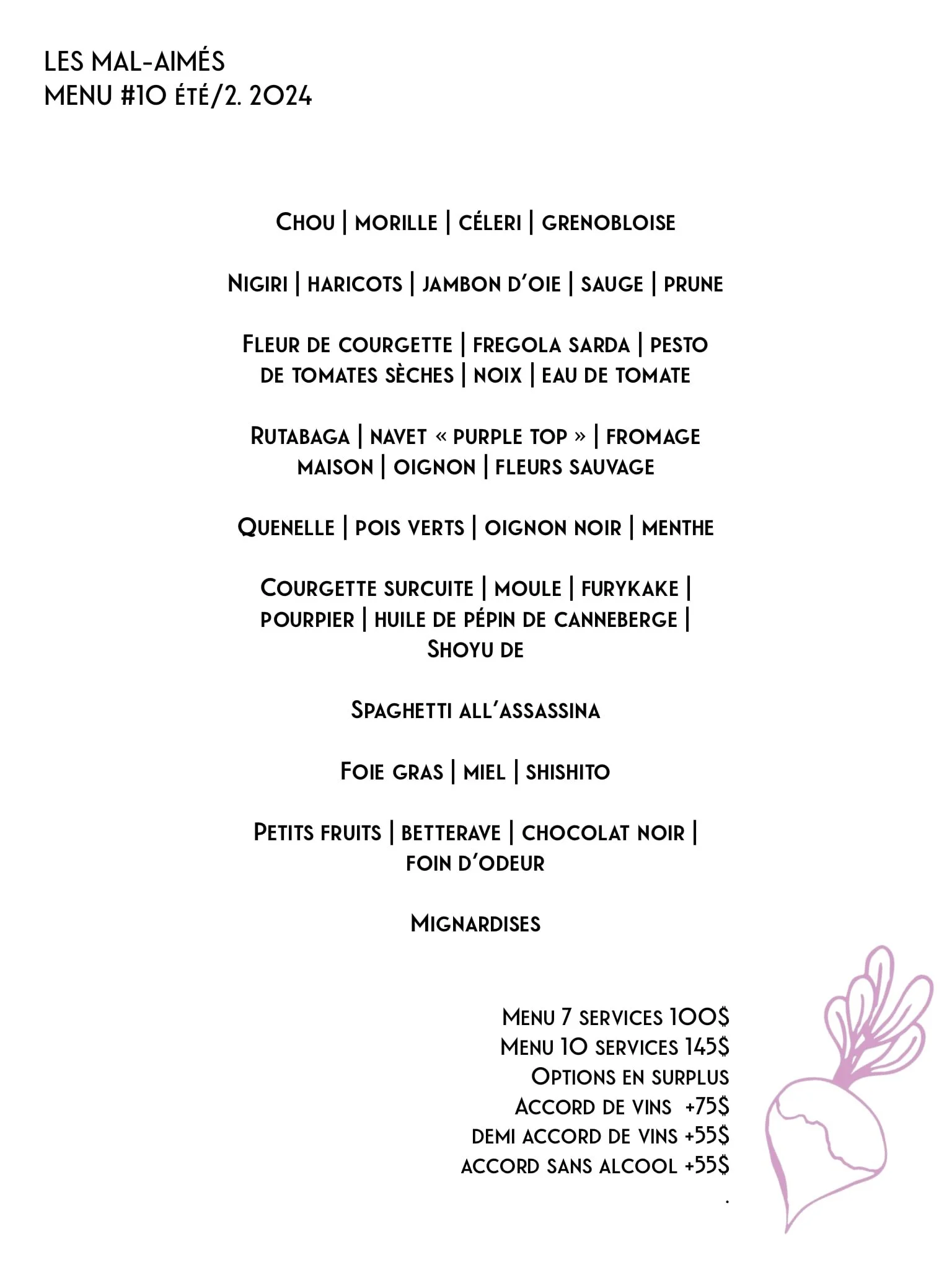 Menu — Restaurant Les Mal-Aimés