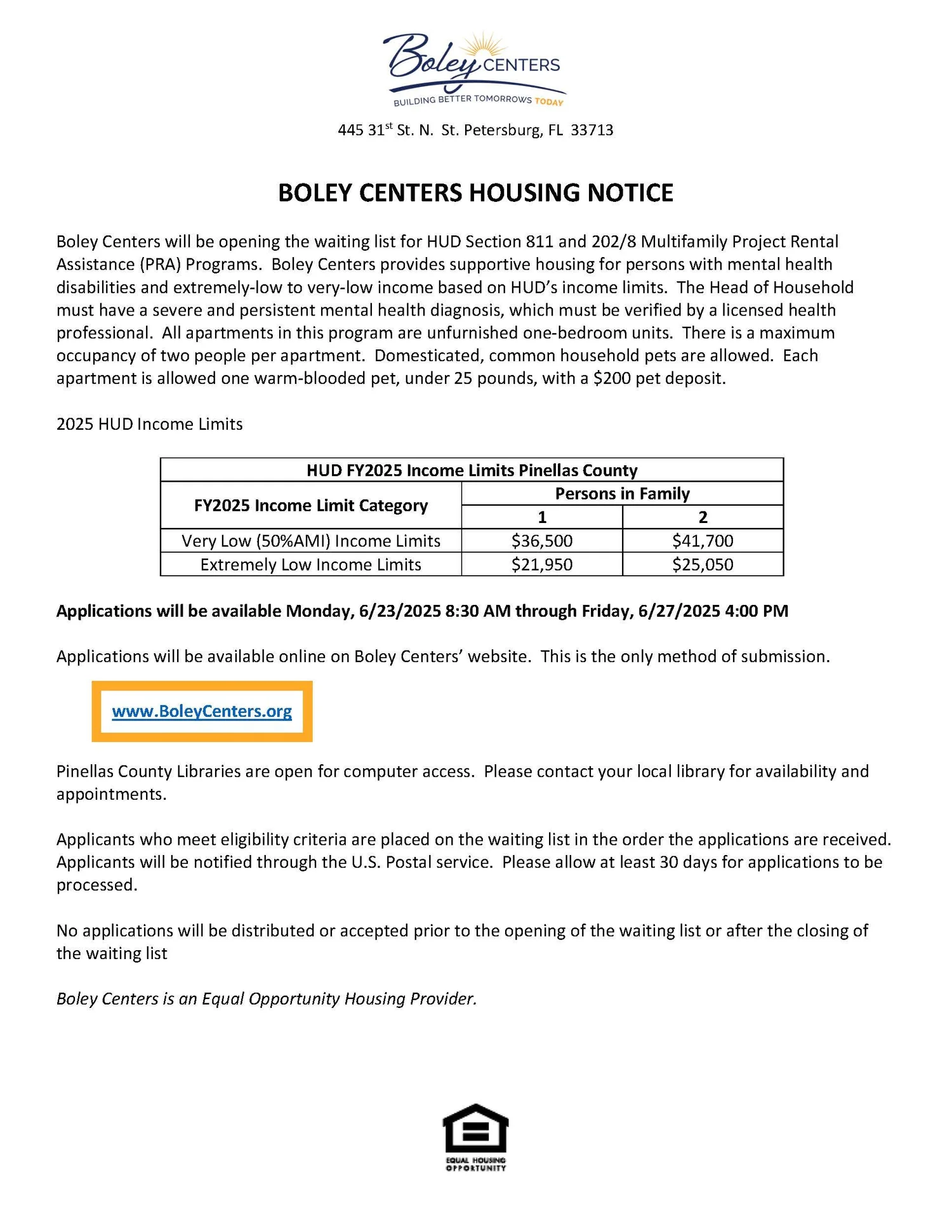 Boley Centers Housing Waiting List Opening, June 23rd - 27th, 2025 ...