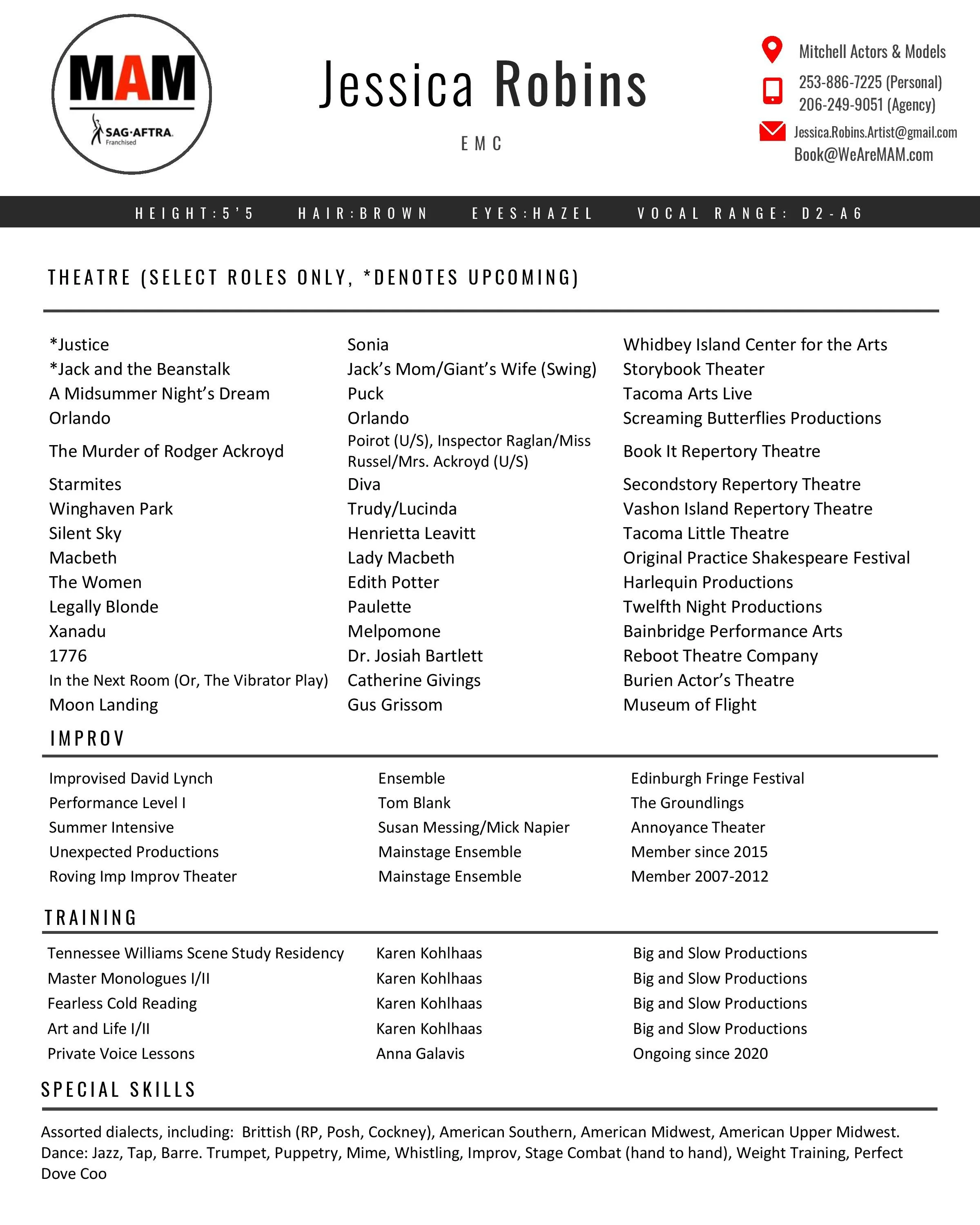 Headshot & Resume — Jessica Robins: Actor | Seattle + Beyond