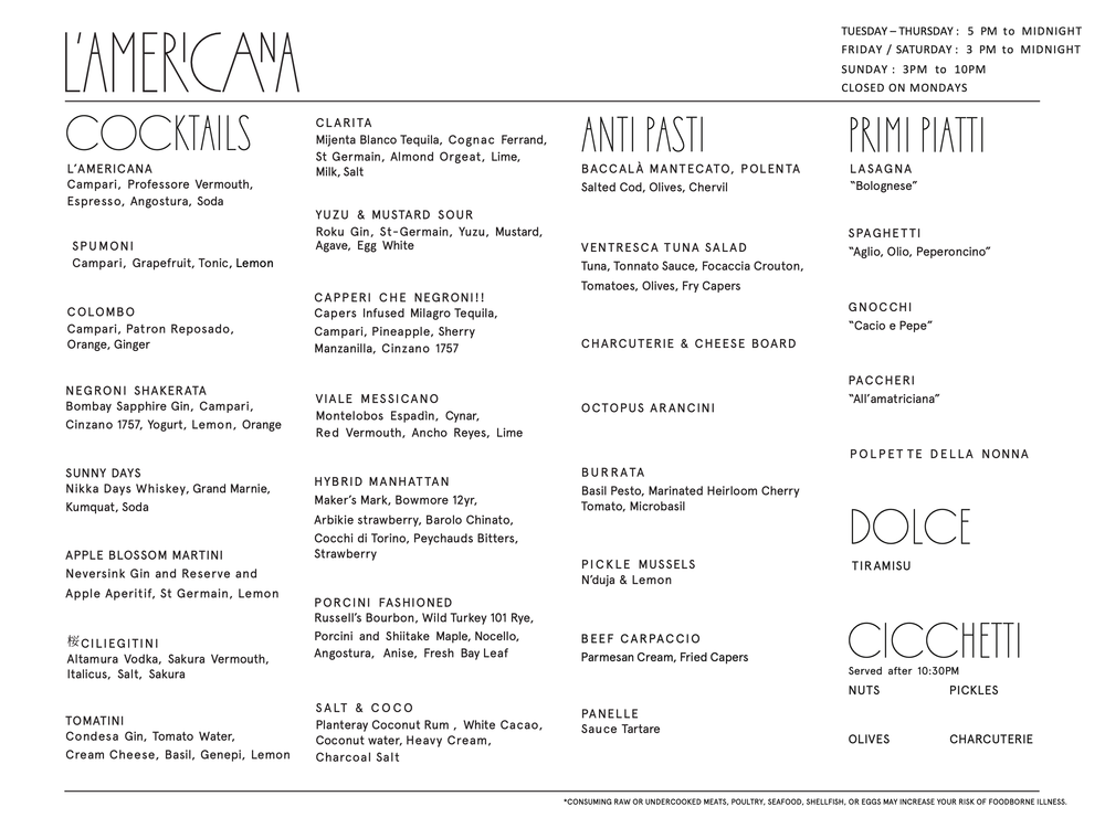 Menu — L'Americana