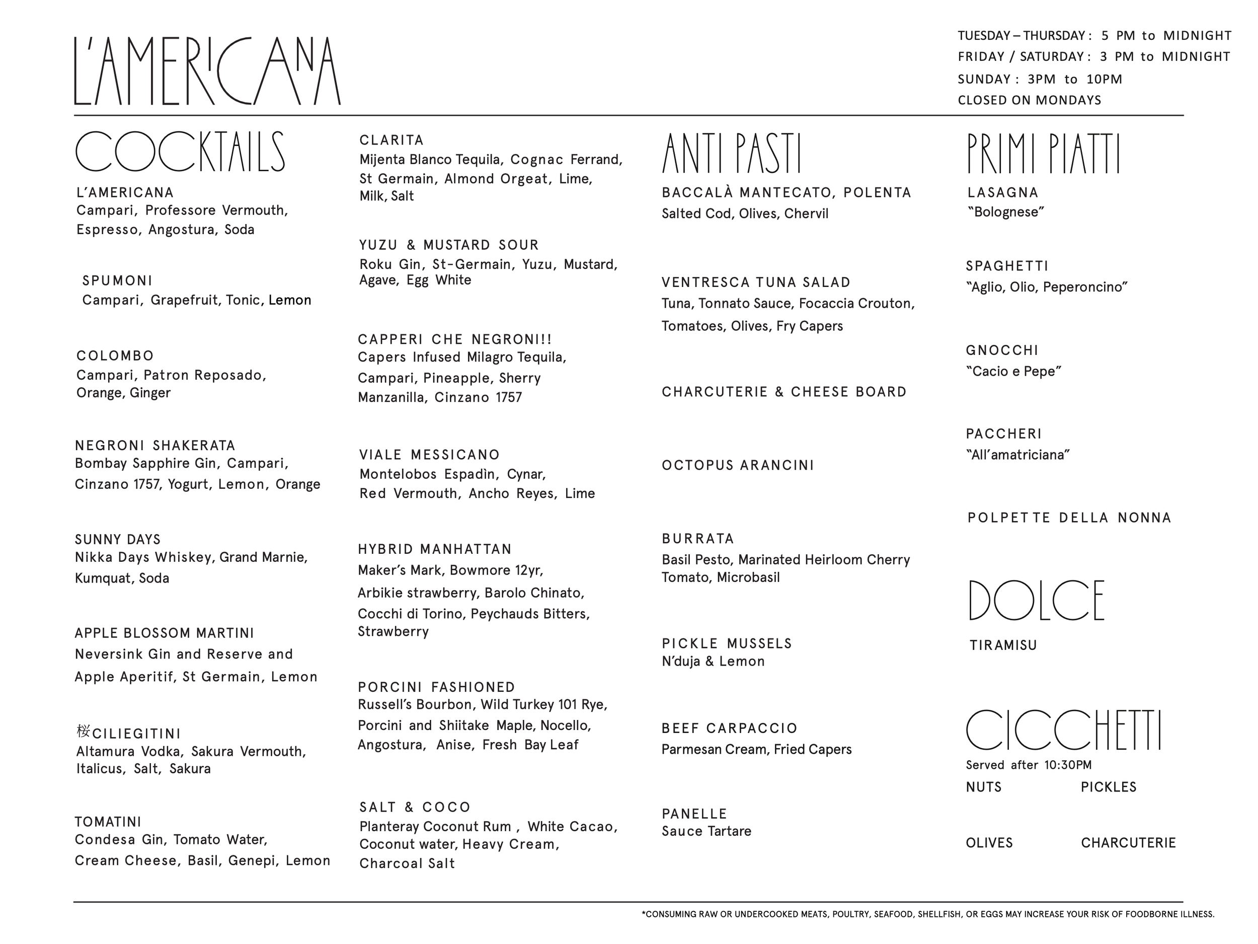 Menu — L'Americana