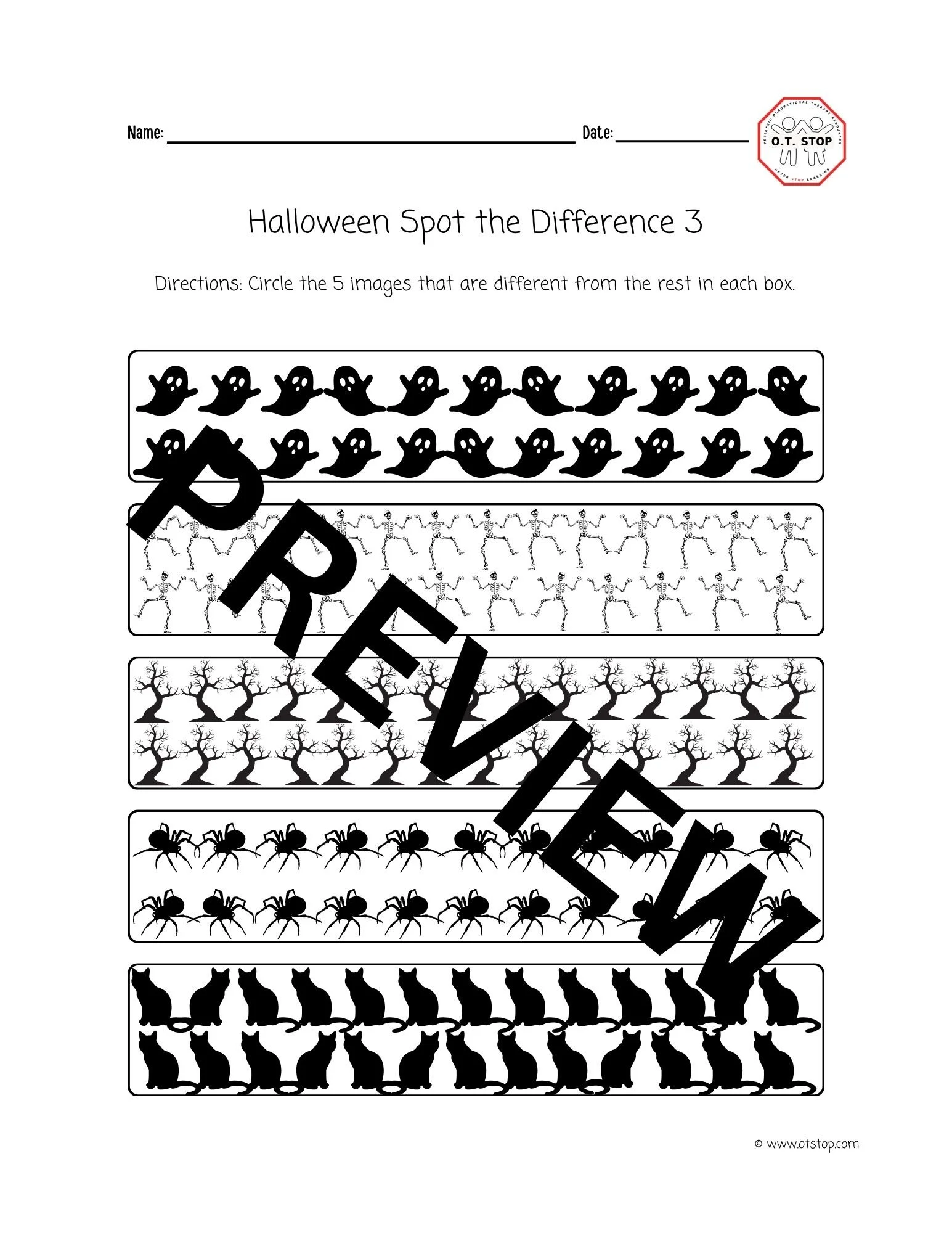 Halloween Visual Spatial Relations: Spot the Difference — O.T. Stop