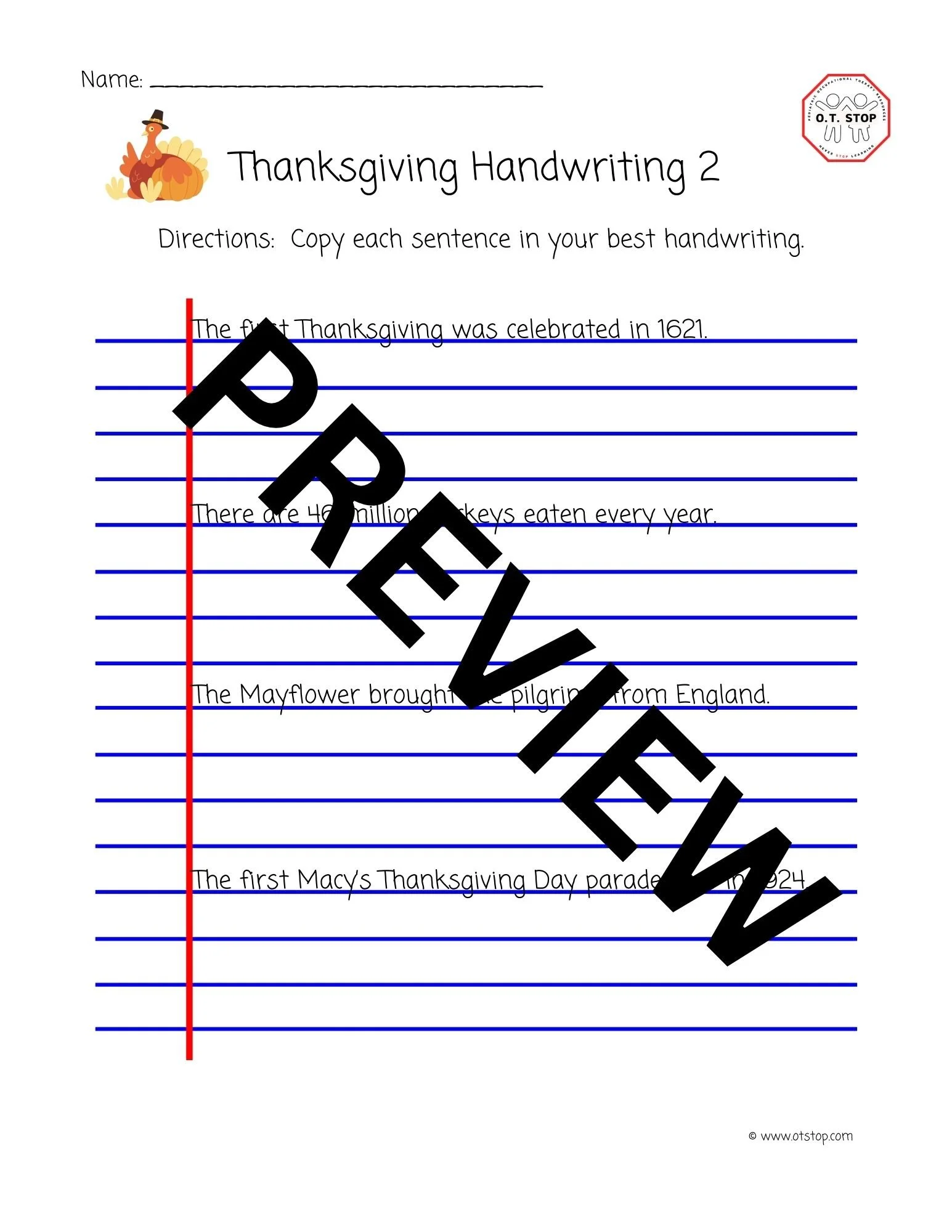 Thanksgiving Handwriting — O.T. Stop