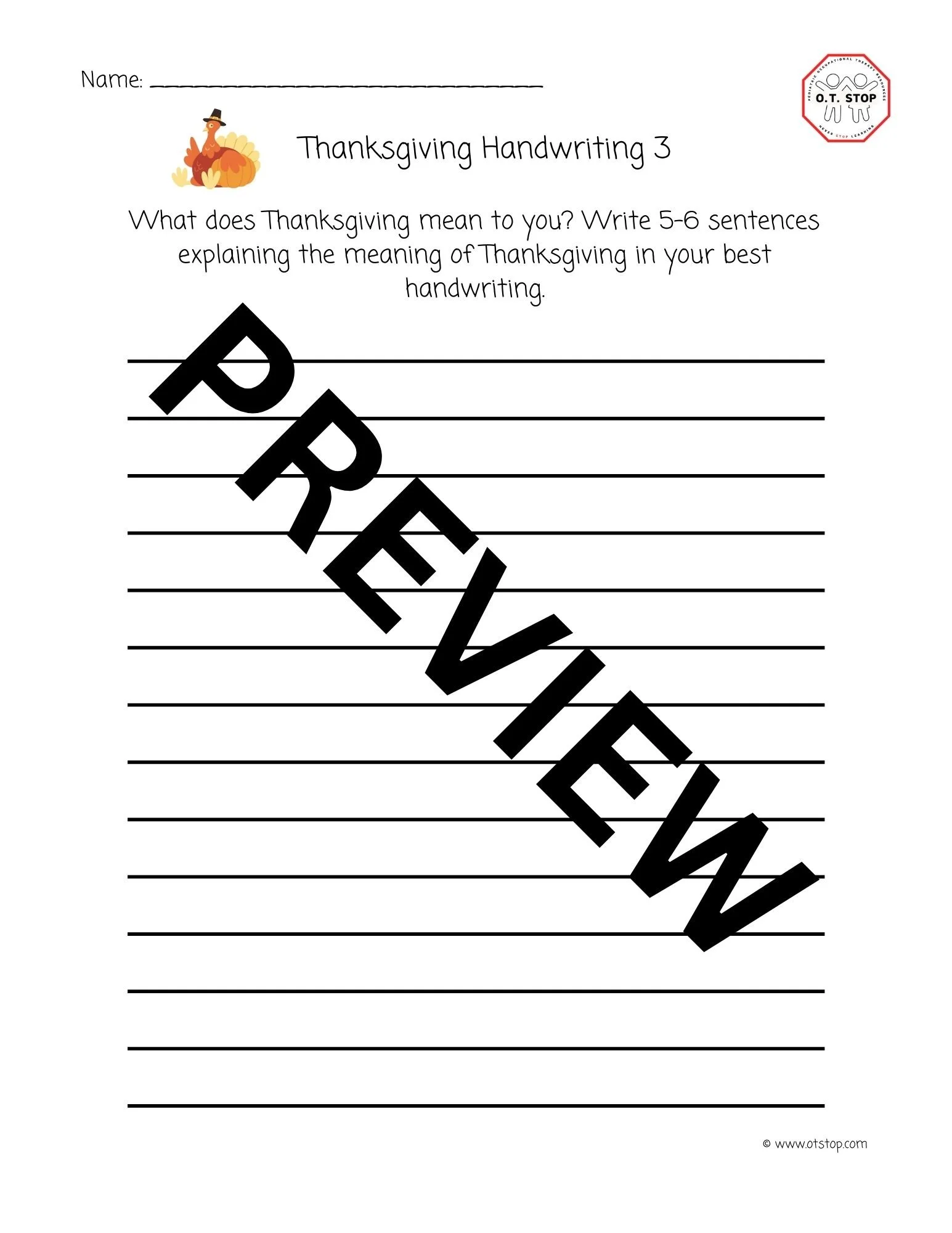 Thanksgiving Handwriting — O.T. Stop