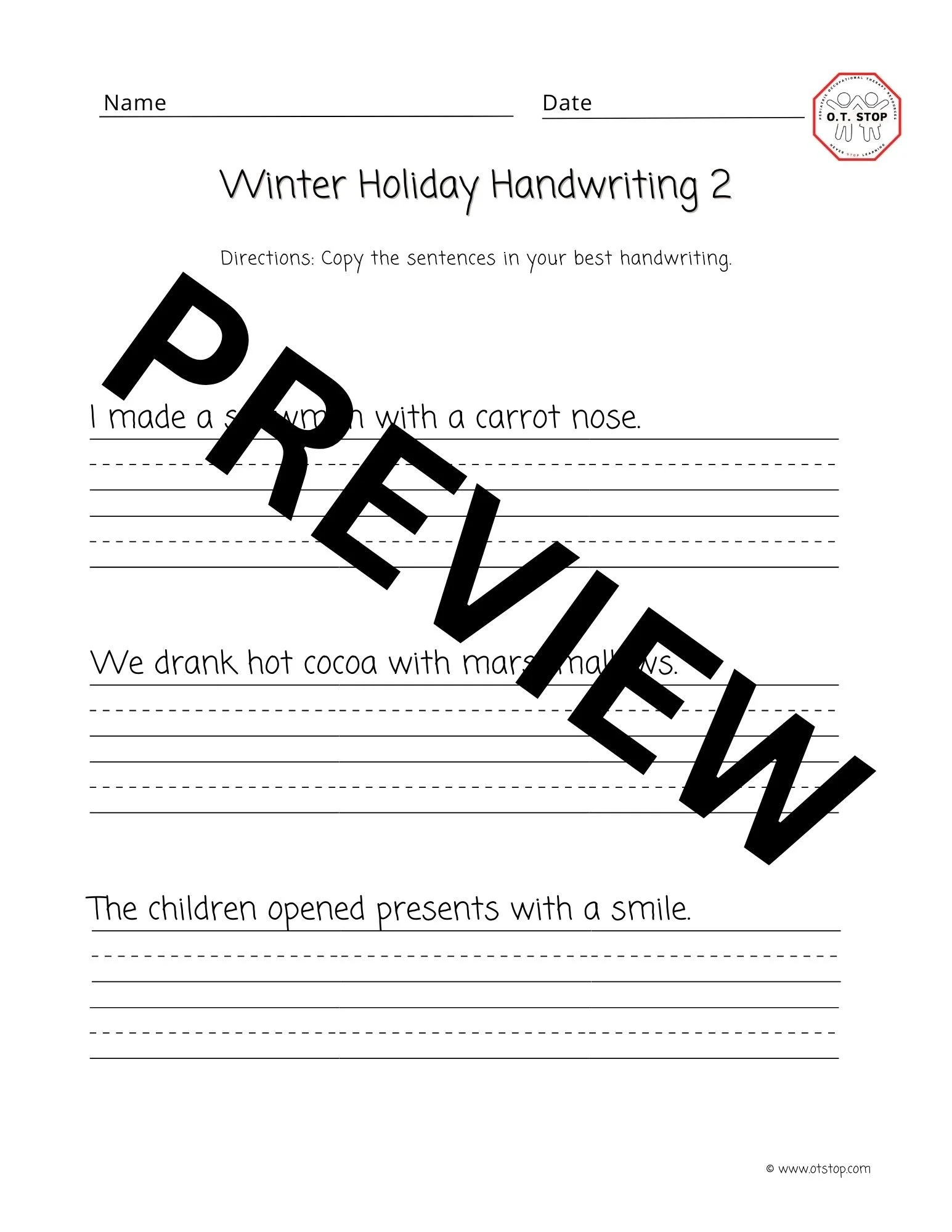 Winter Holiday Handwriting — O.T. Stop