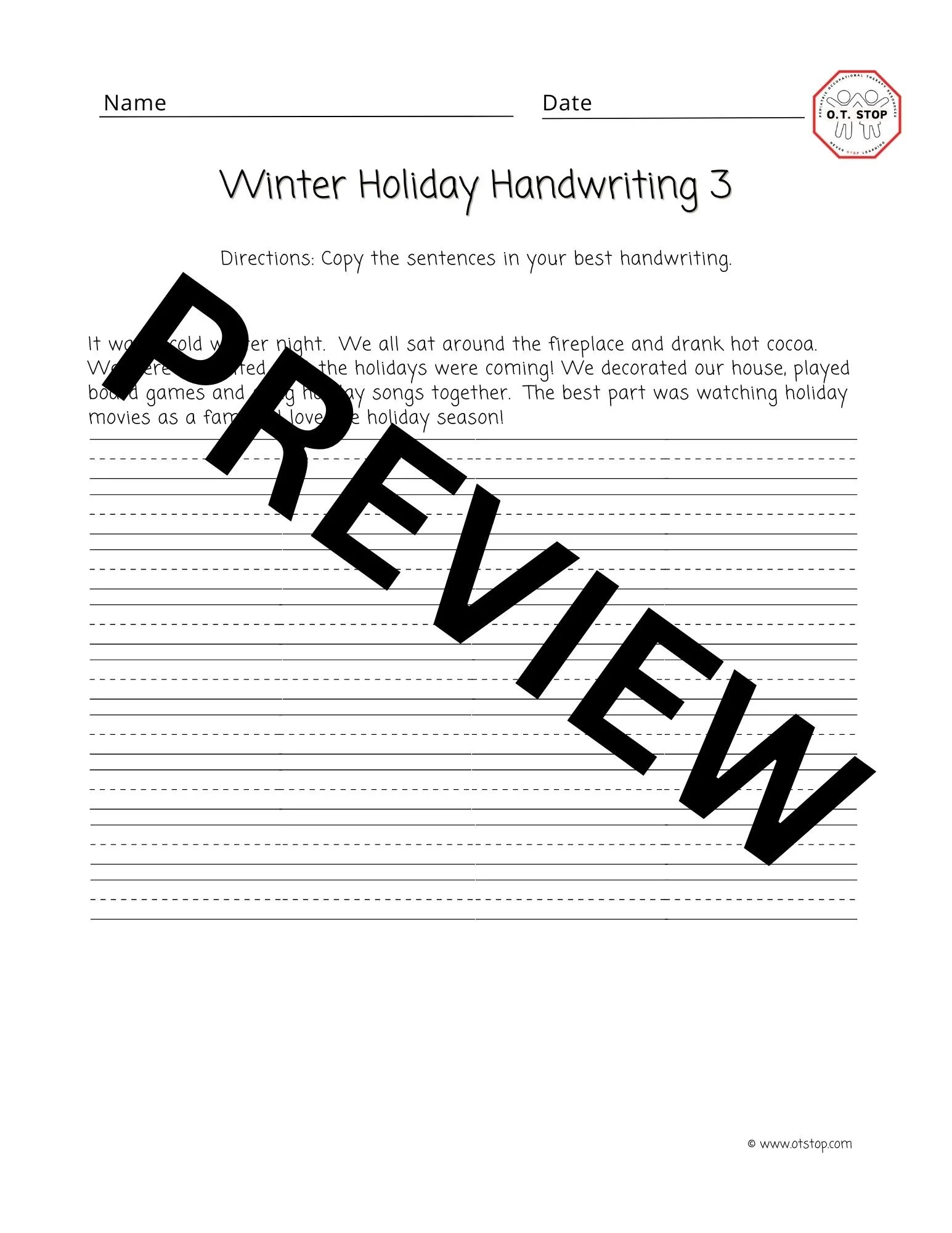 Winter Holiday Handwriting — O.T. Stop