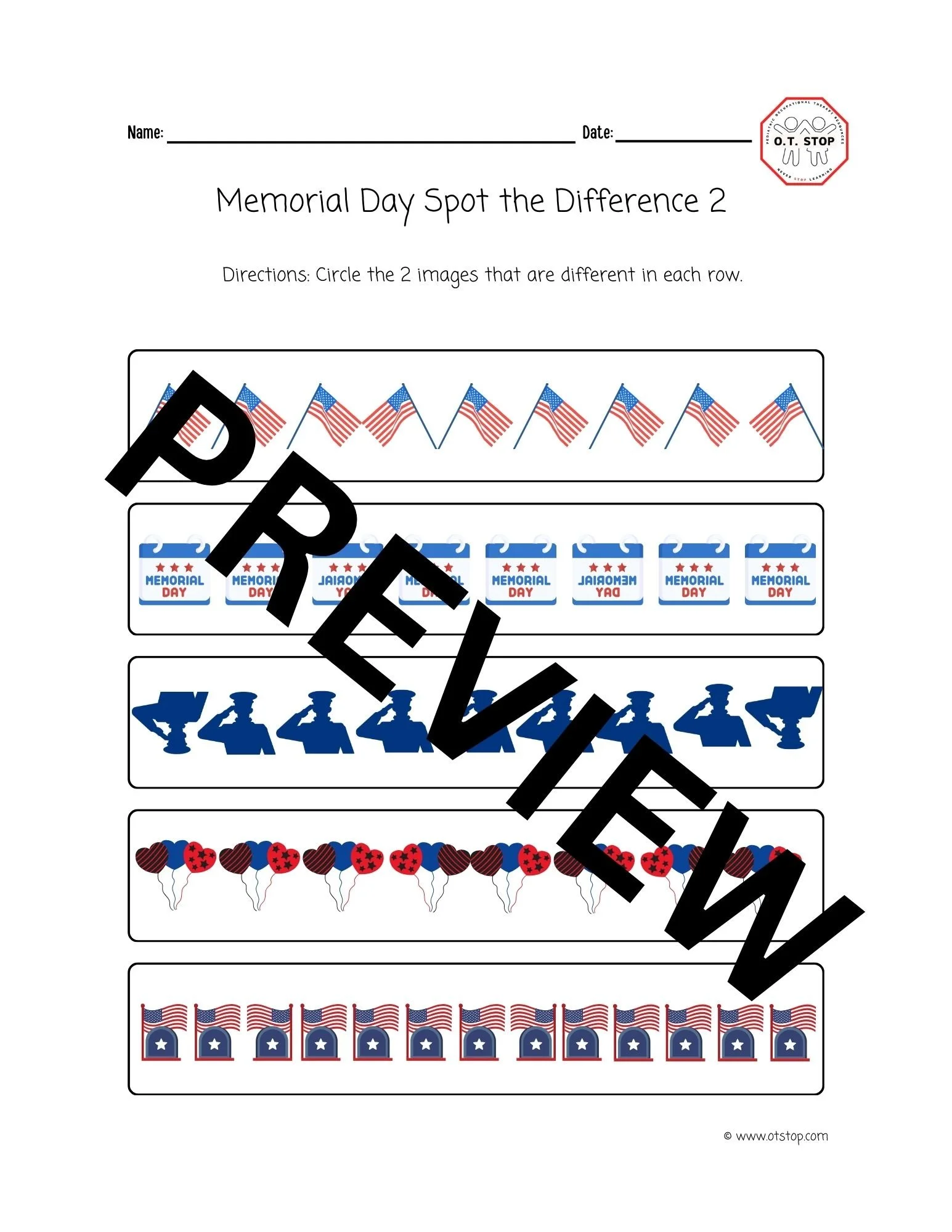 Memorial Day Spot the Difference — O.T. Stop