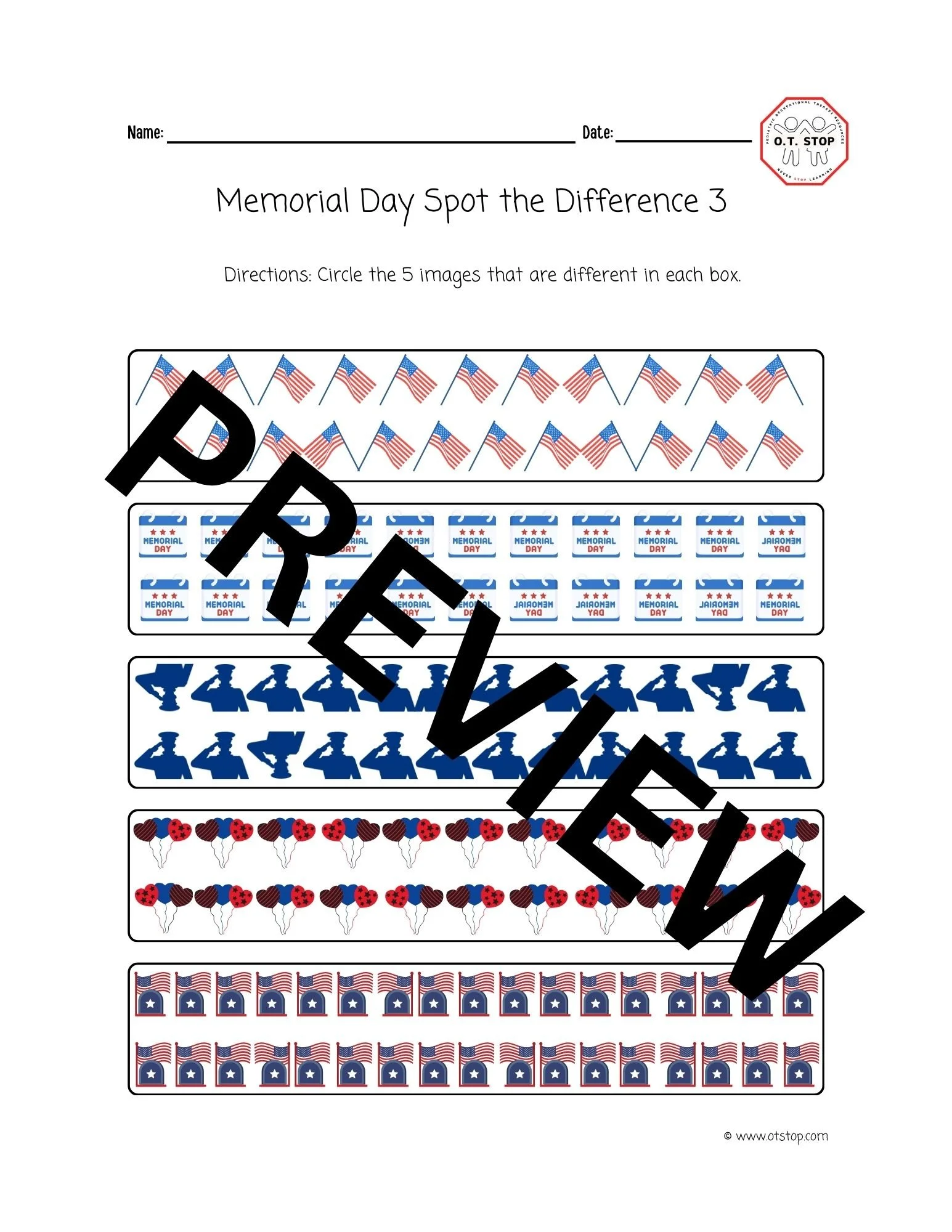 Memorial Day Spot the Difference — O.T. Stop