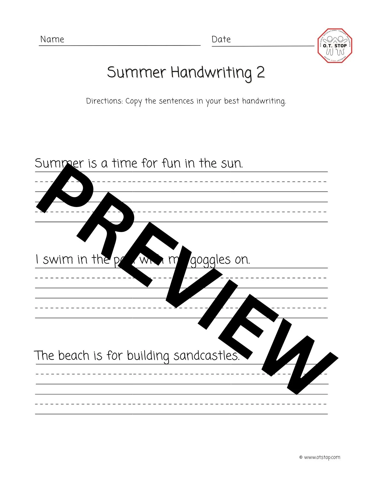 Summer Handwriting — O.T. Stop