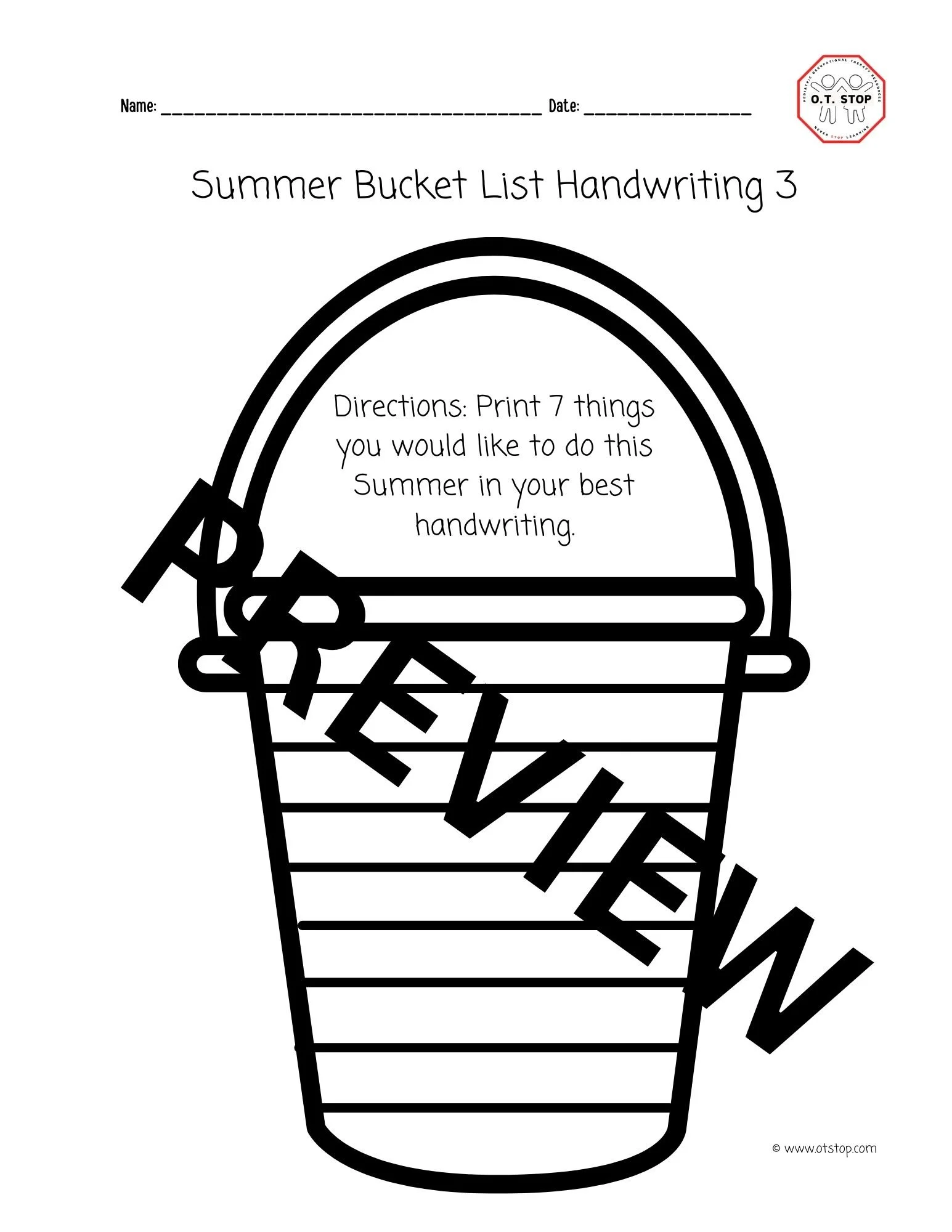Summer Bucket List Handwriting — O.T. Stop