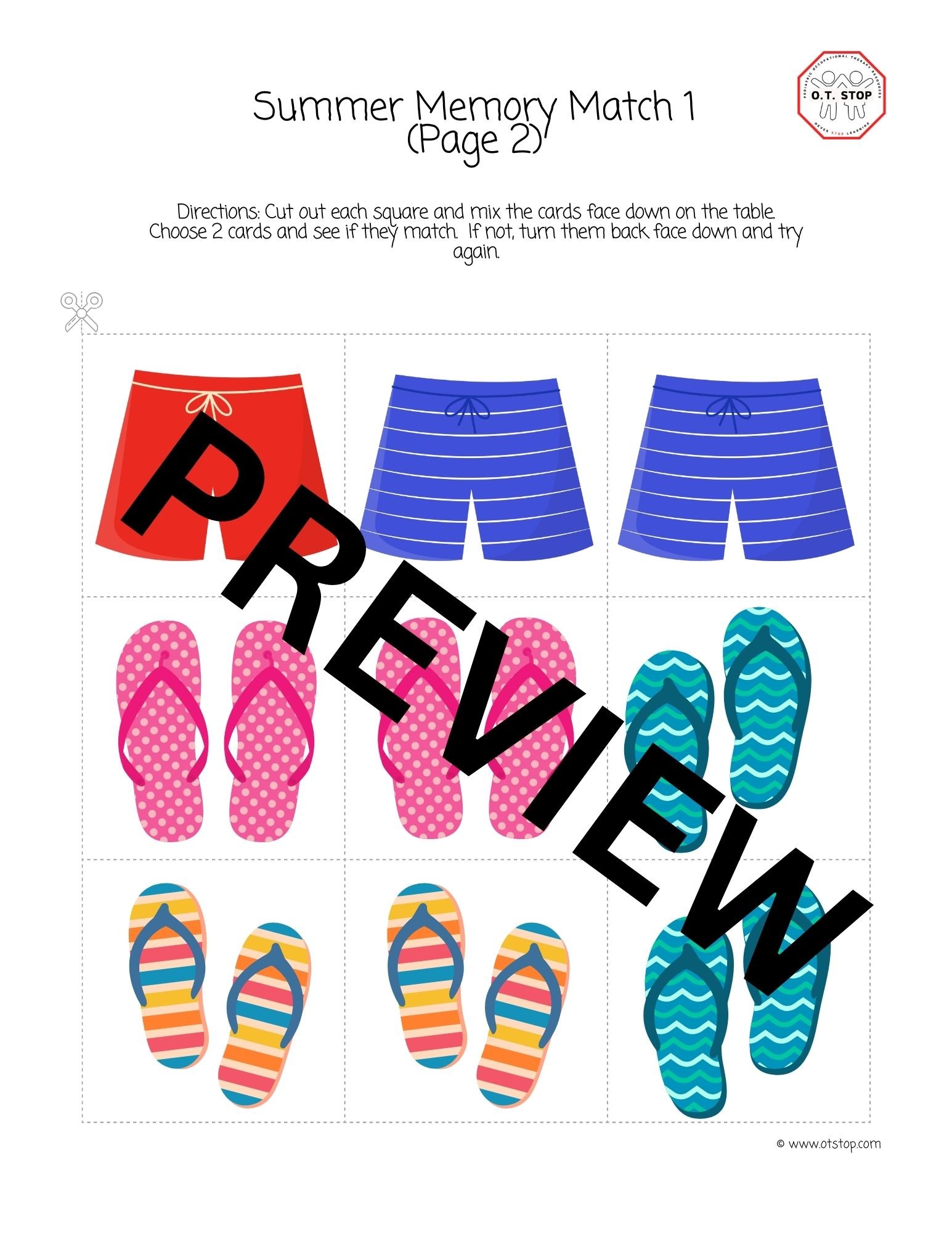 Summer Memory Match and Scissor Skills — O.T. Stop