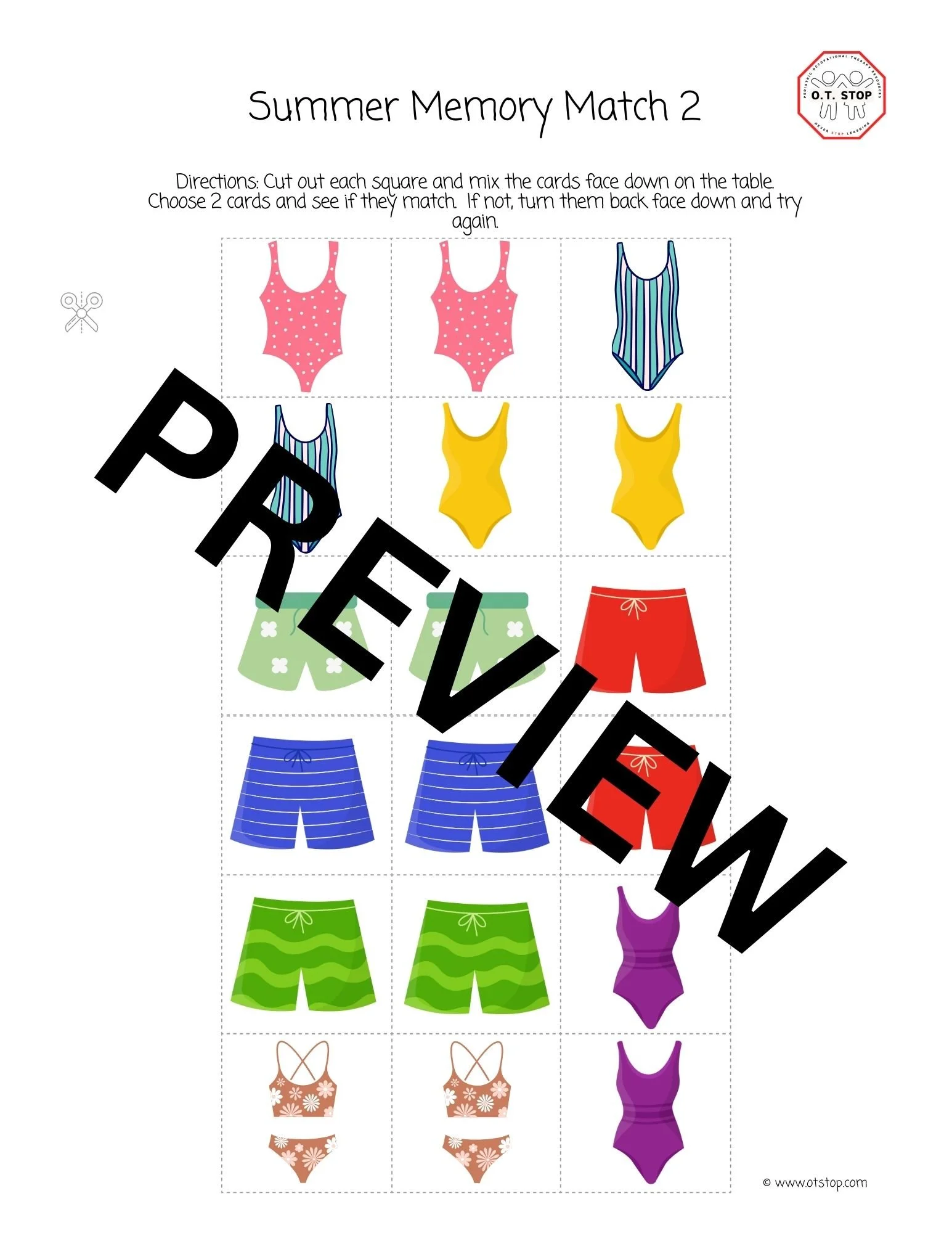 Summer Memory Match and Scissor Skills — O.T. Stop