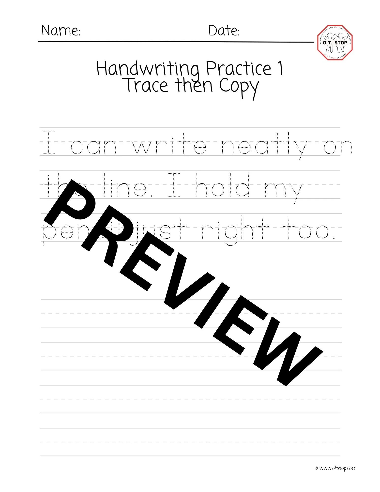 Handwriting Practice: Trace and Copy — O.T. Stop