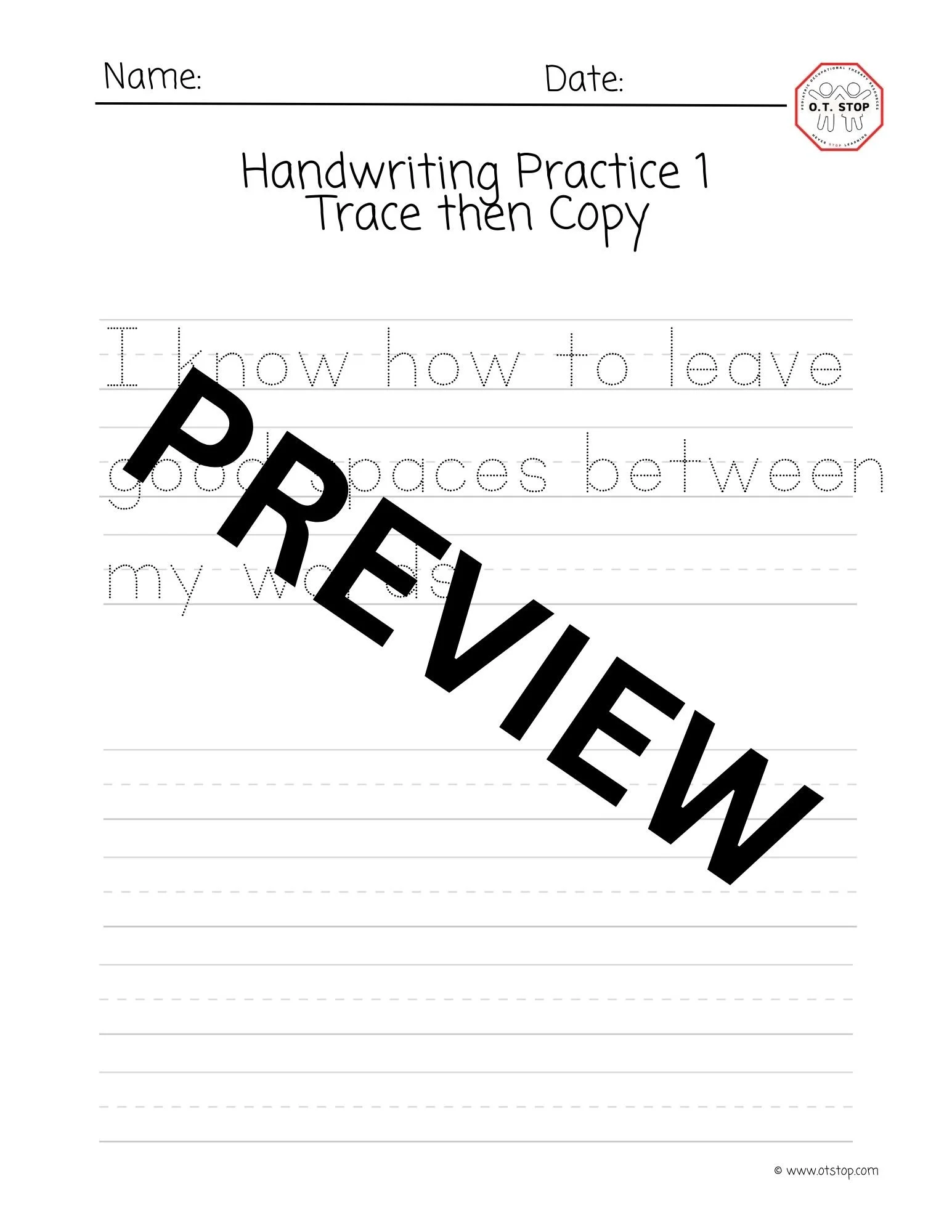 Handwriting Practice: Trace and Copy — O.T. Stop