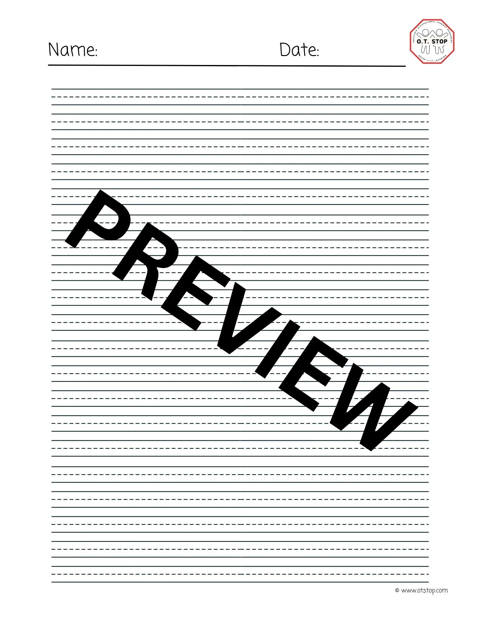 Blank Handwriting and Math Paper — O.T. Stop