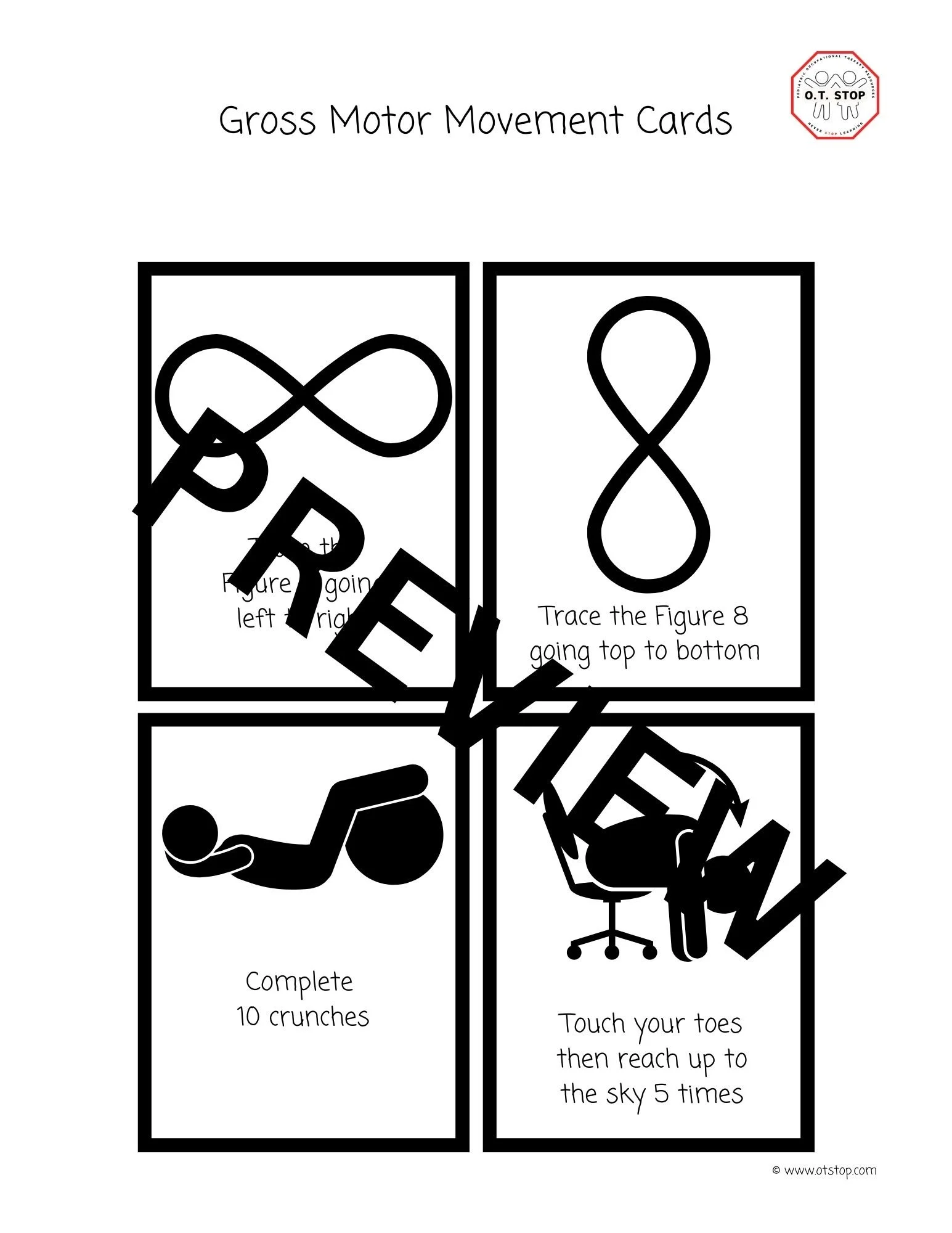 Gross Motor Movement Break and Exercise Cards — O.T. Stop