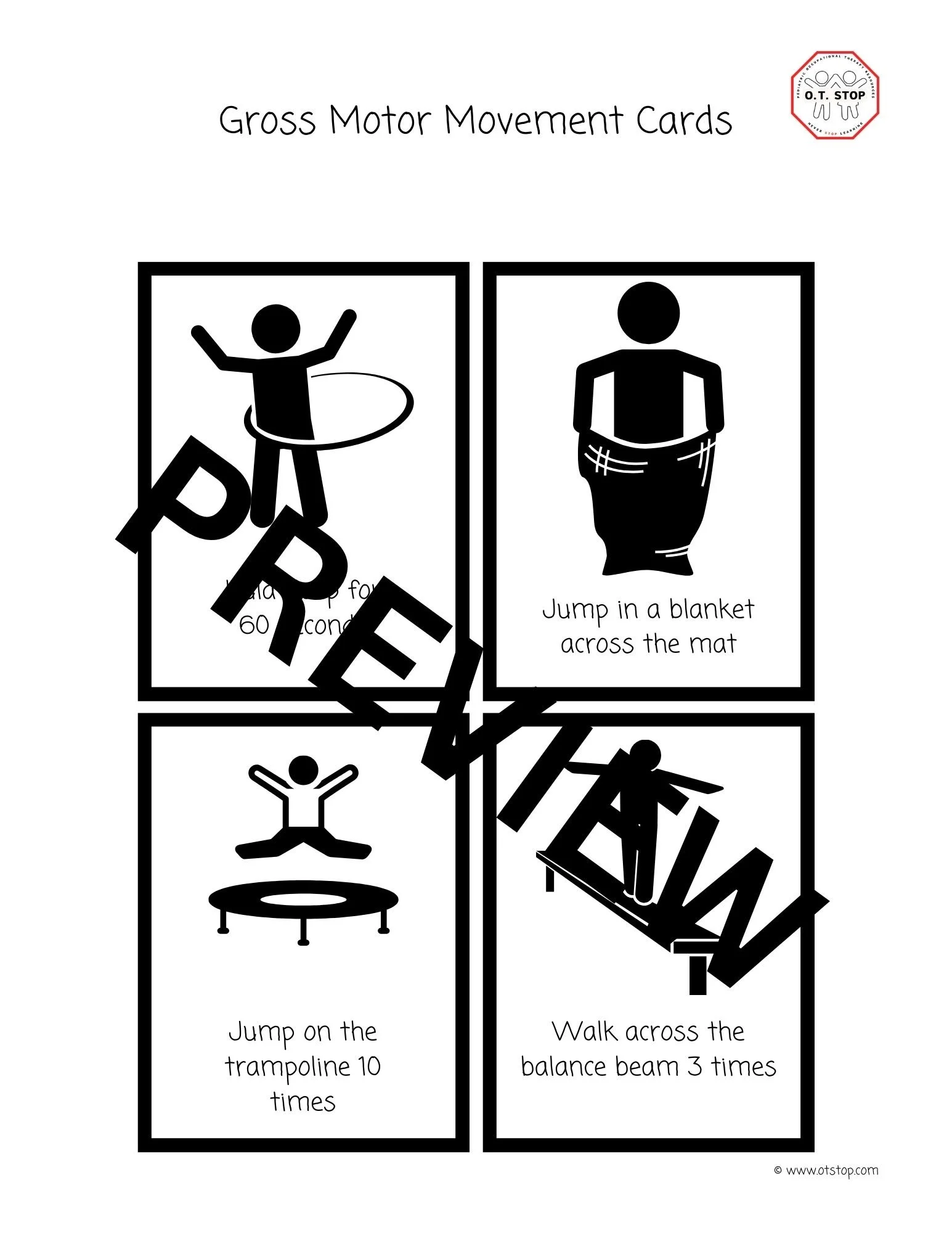 Gross Motor Movement Break and Exercise Cards — O.T. Stop
