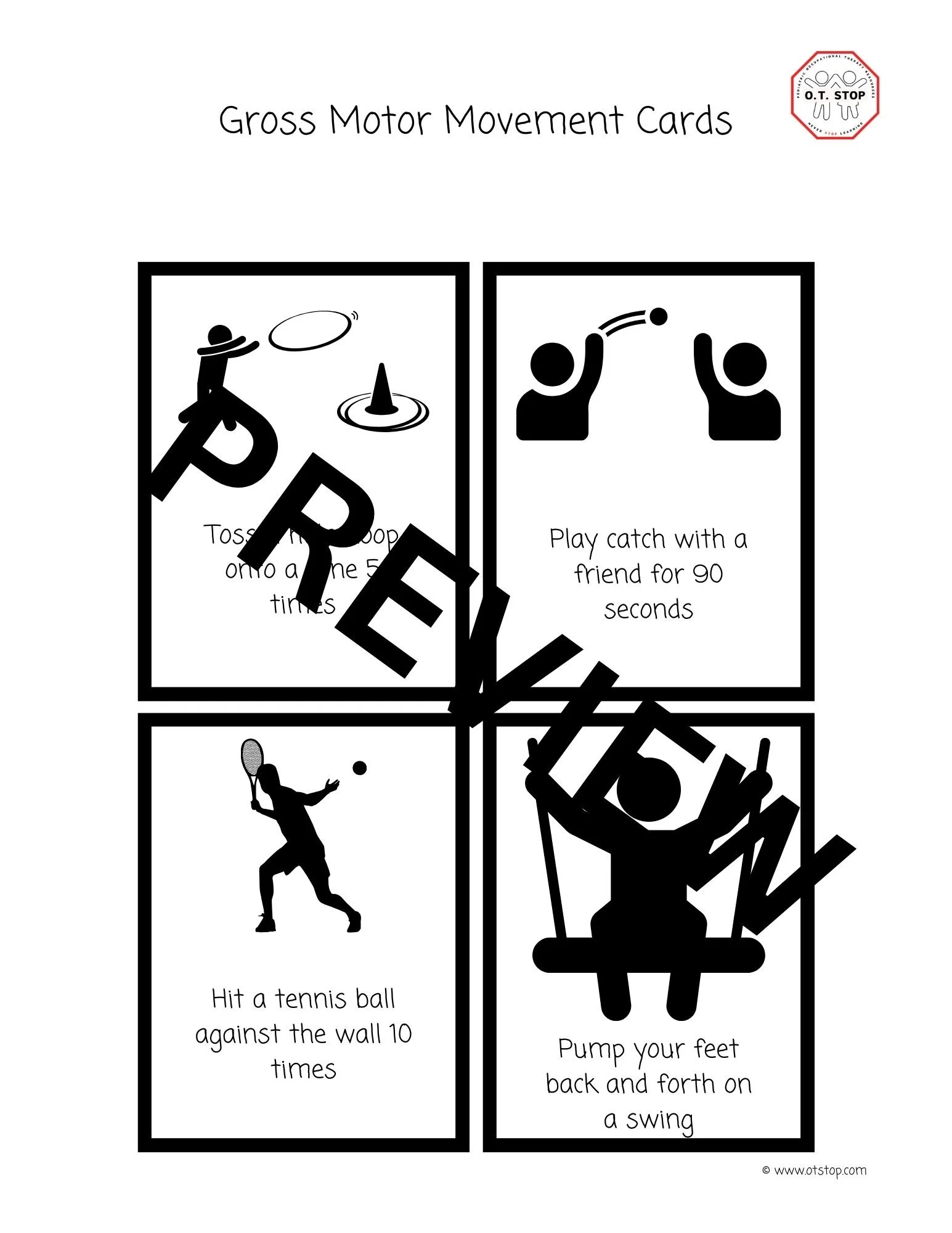 Gross Motor Movement Break and Exercise Cards — O.T. Stop