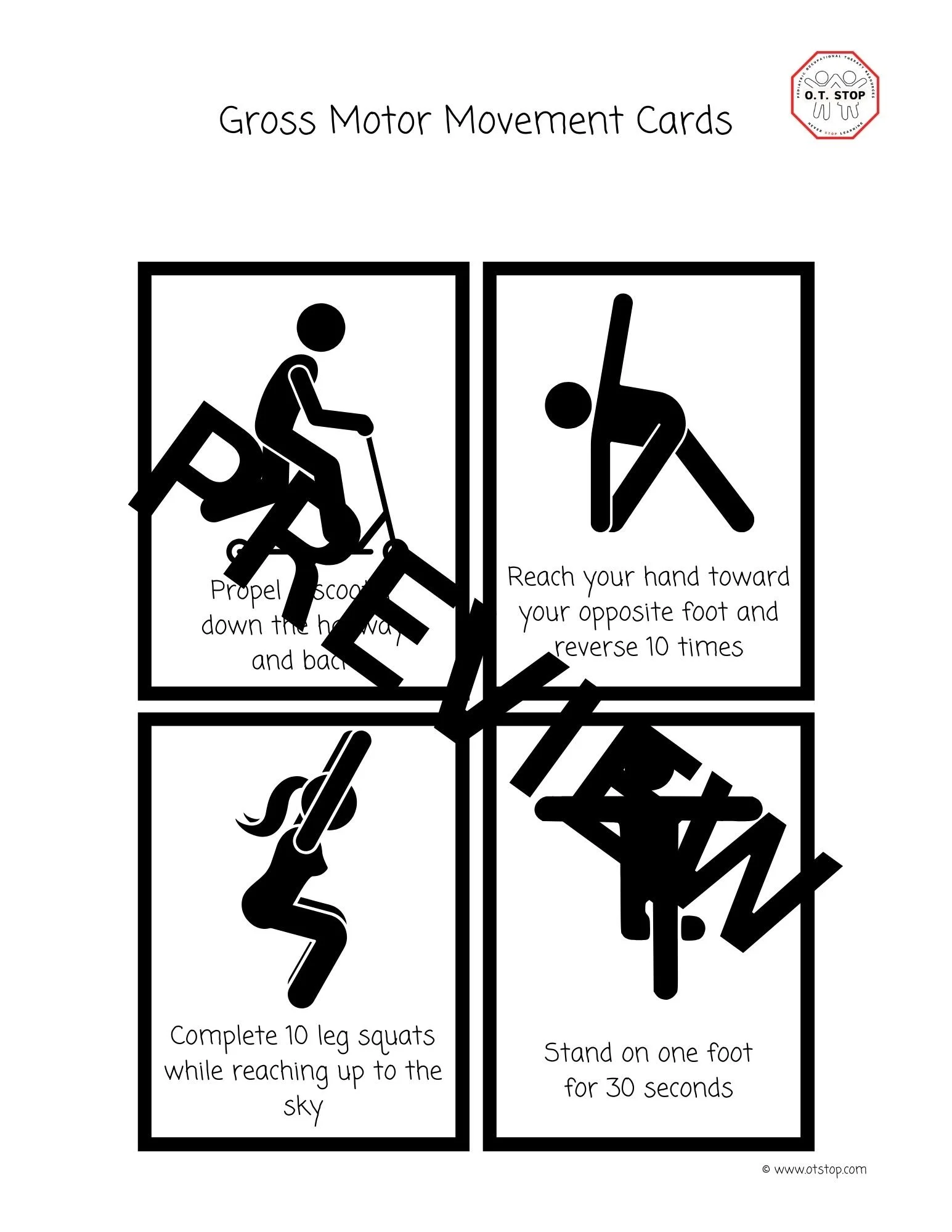 Gross Motor Movement Break and Exercise Cards — O.T. Stop