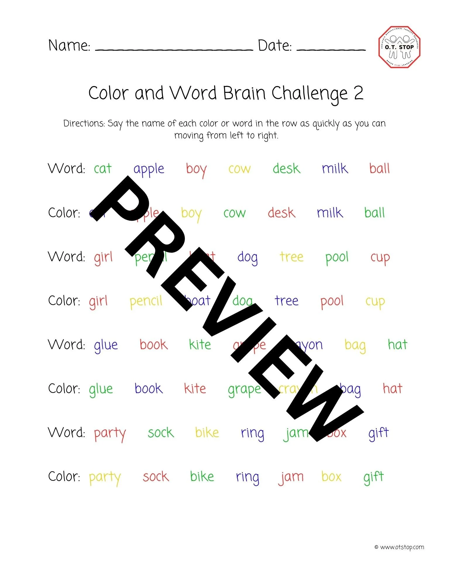 Color Word Brain Challenge — O.T. Stop