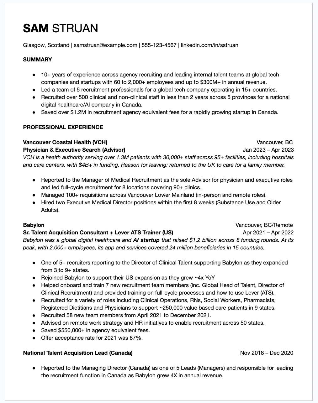 My Résumé/CV — SAM STRUAN