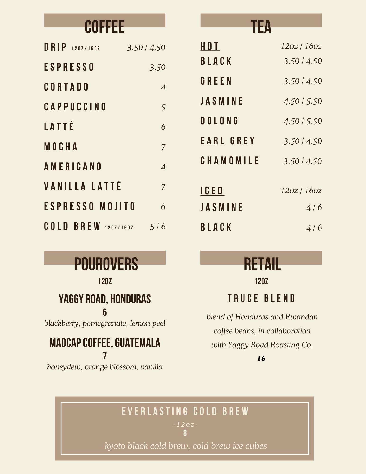 Menu 1 — TRUCE Coffee + Cocktails