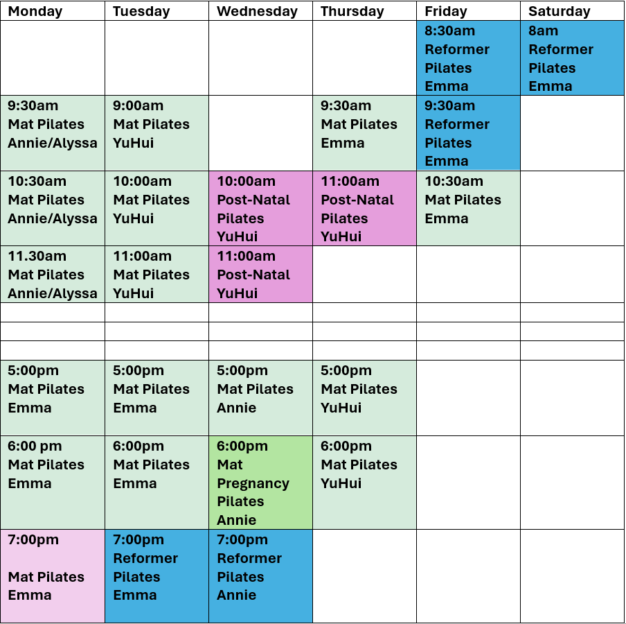Class Timetable — West Ryde Physio