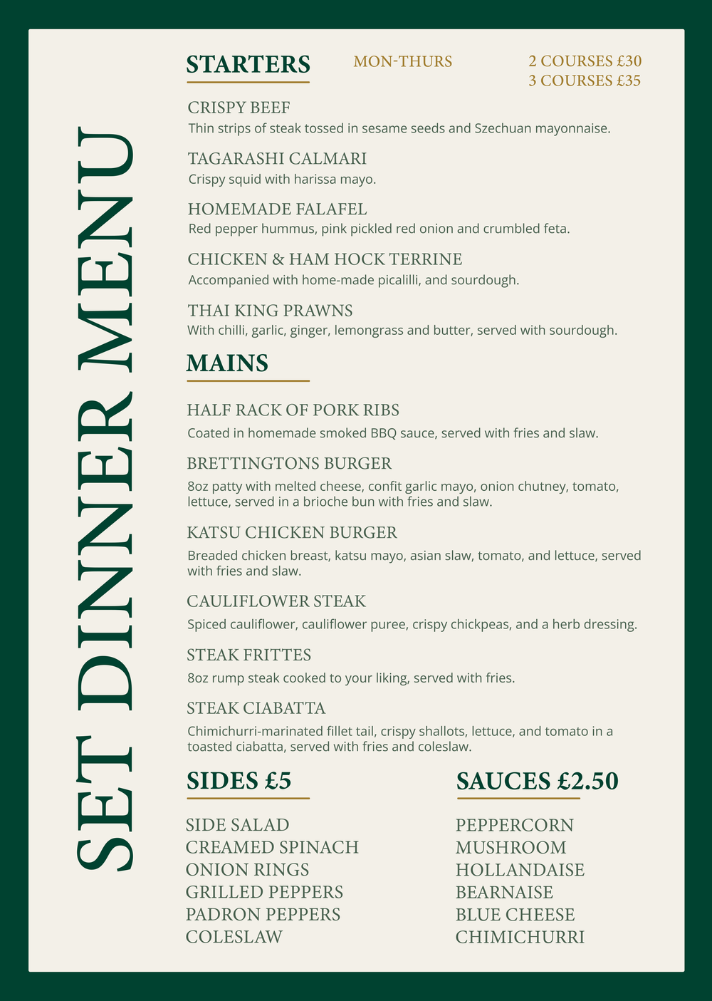 Brettingtons Steak & Lobster Dishes – Set Lunch, Dinner & Sunday Lunch ...