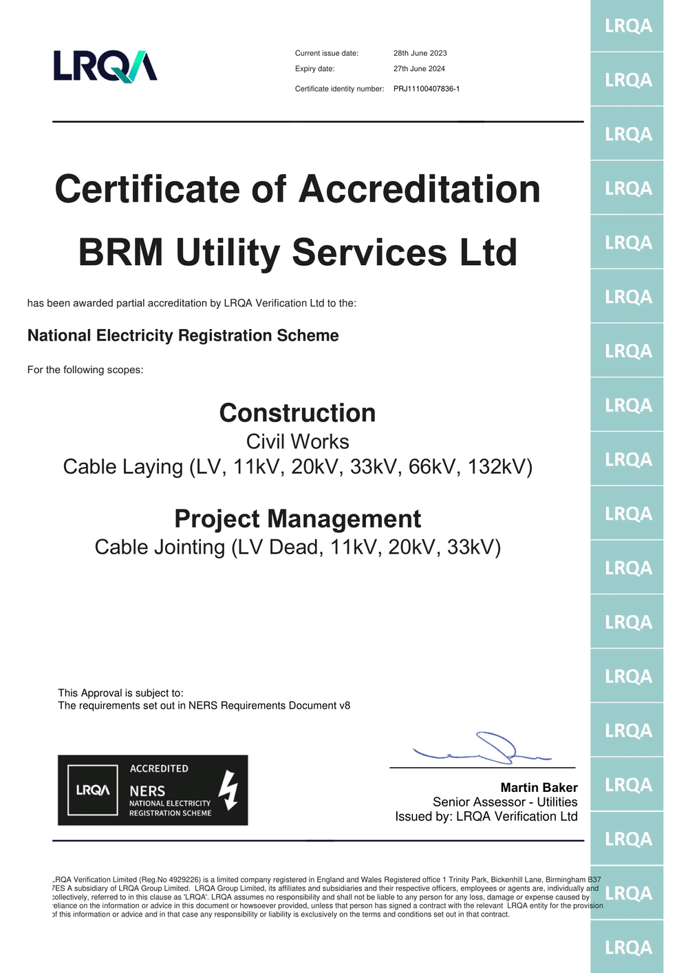 Our Accreditations & Certificates — BRM Utility Services